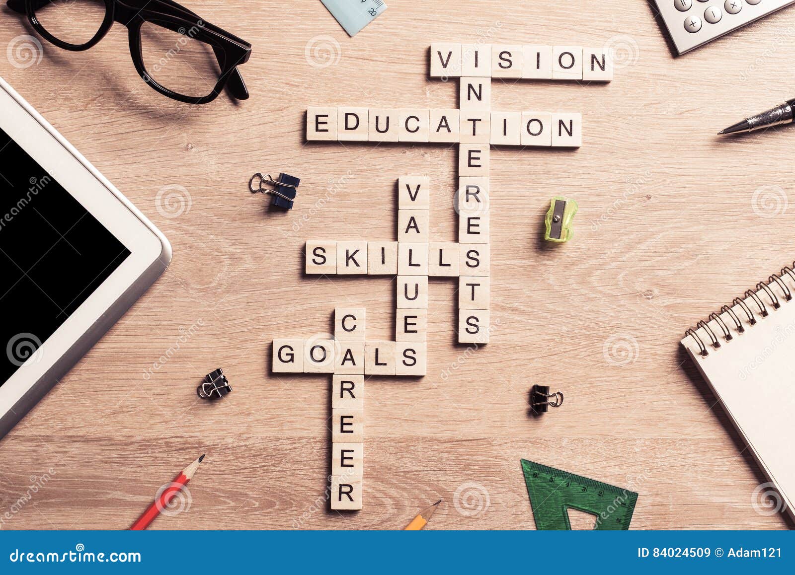 Conceptual Keywords on Wooden Table with Elements of Game Making ...