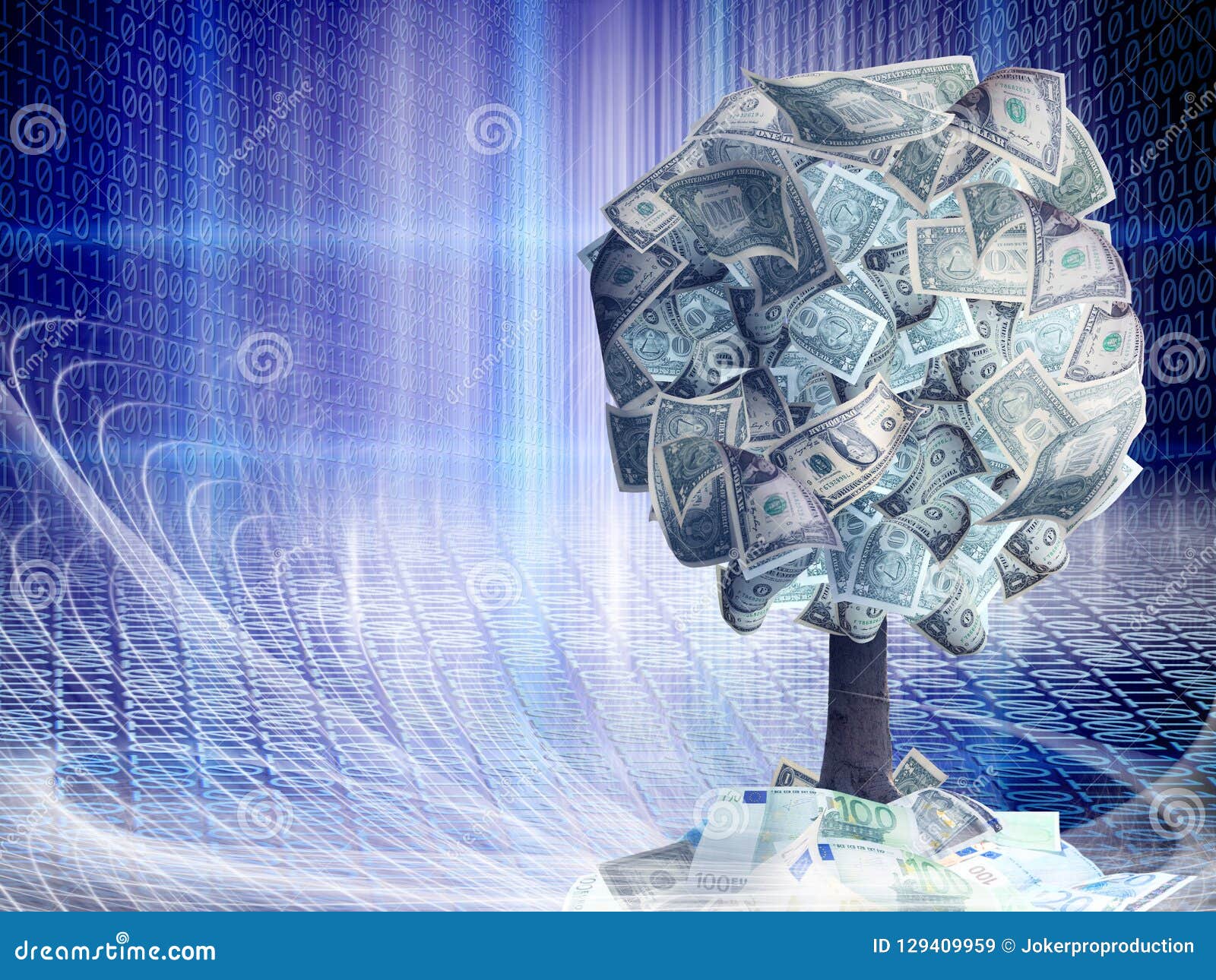 Conceptual Money Tree with Dollar Bills in Abstract Structural L Stock ...