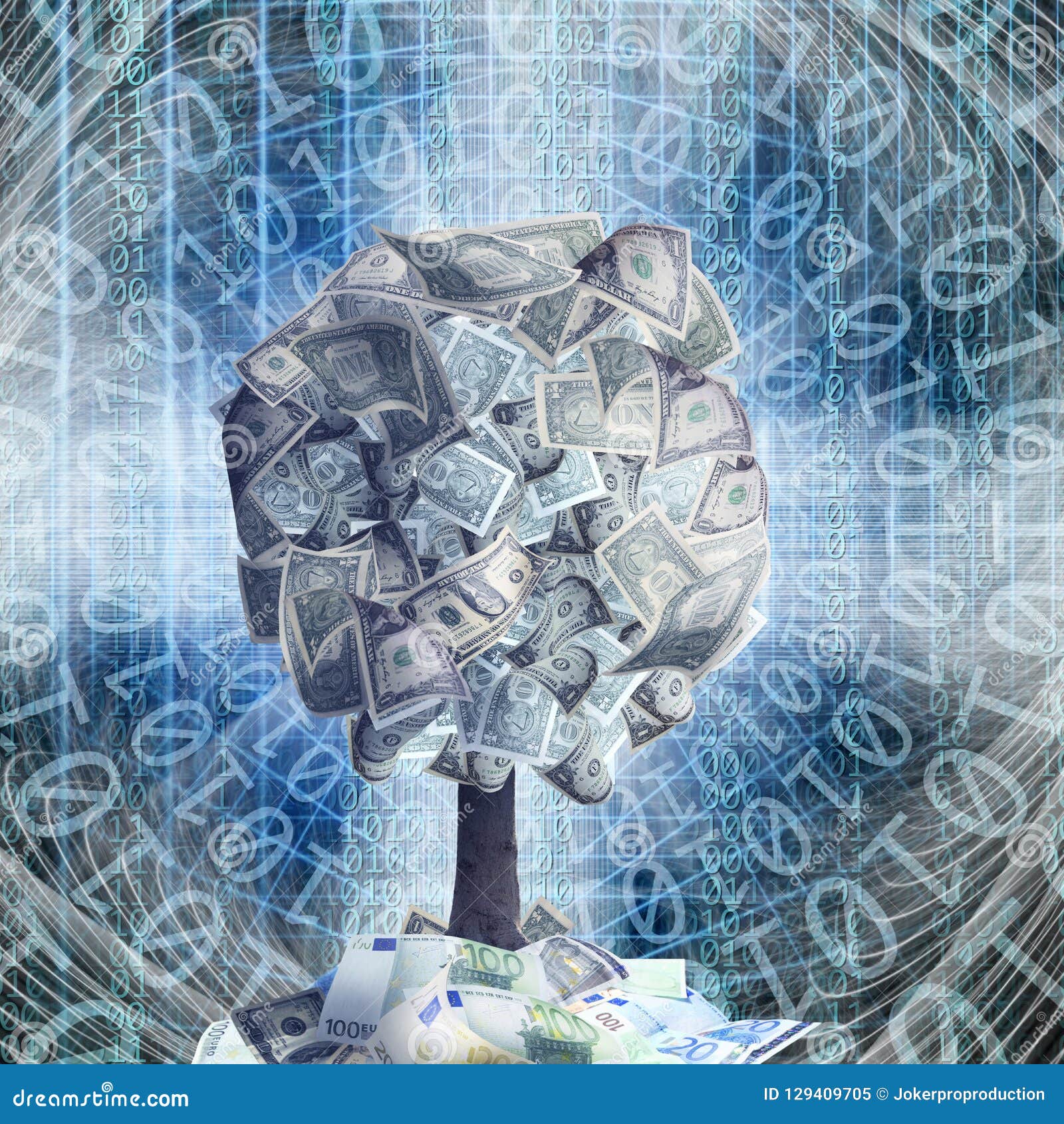 Conceptual Money Tree with Dollar Bills in Abstract Structural L Stock ...