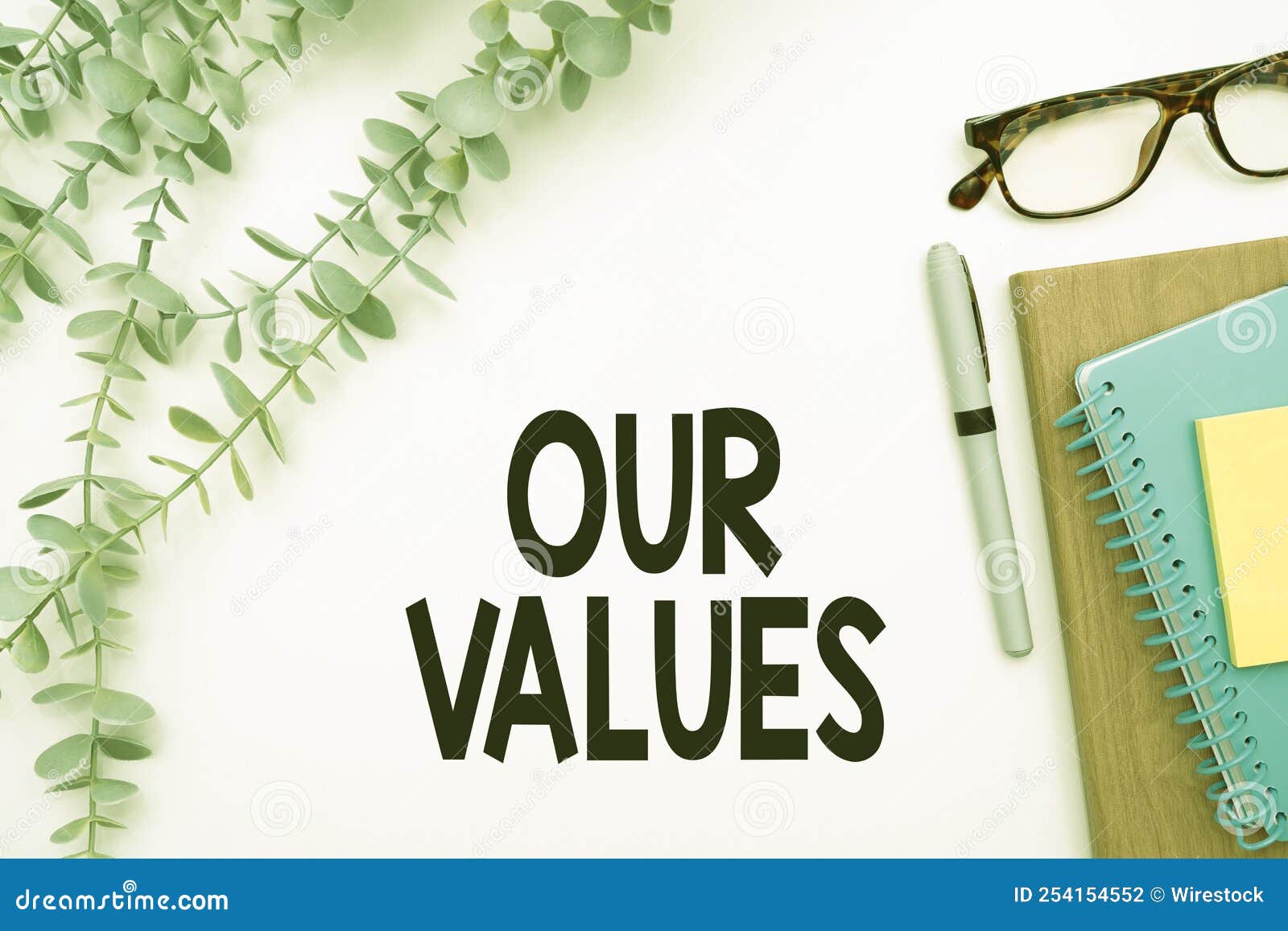 Conceptual OUR VALUES Text on a White Surface Surrounded with Some ...