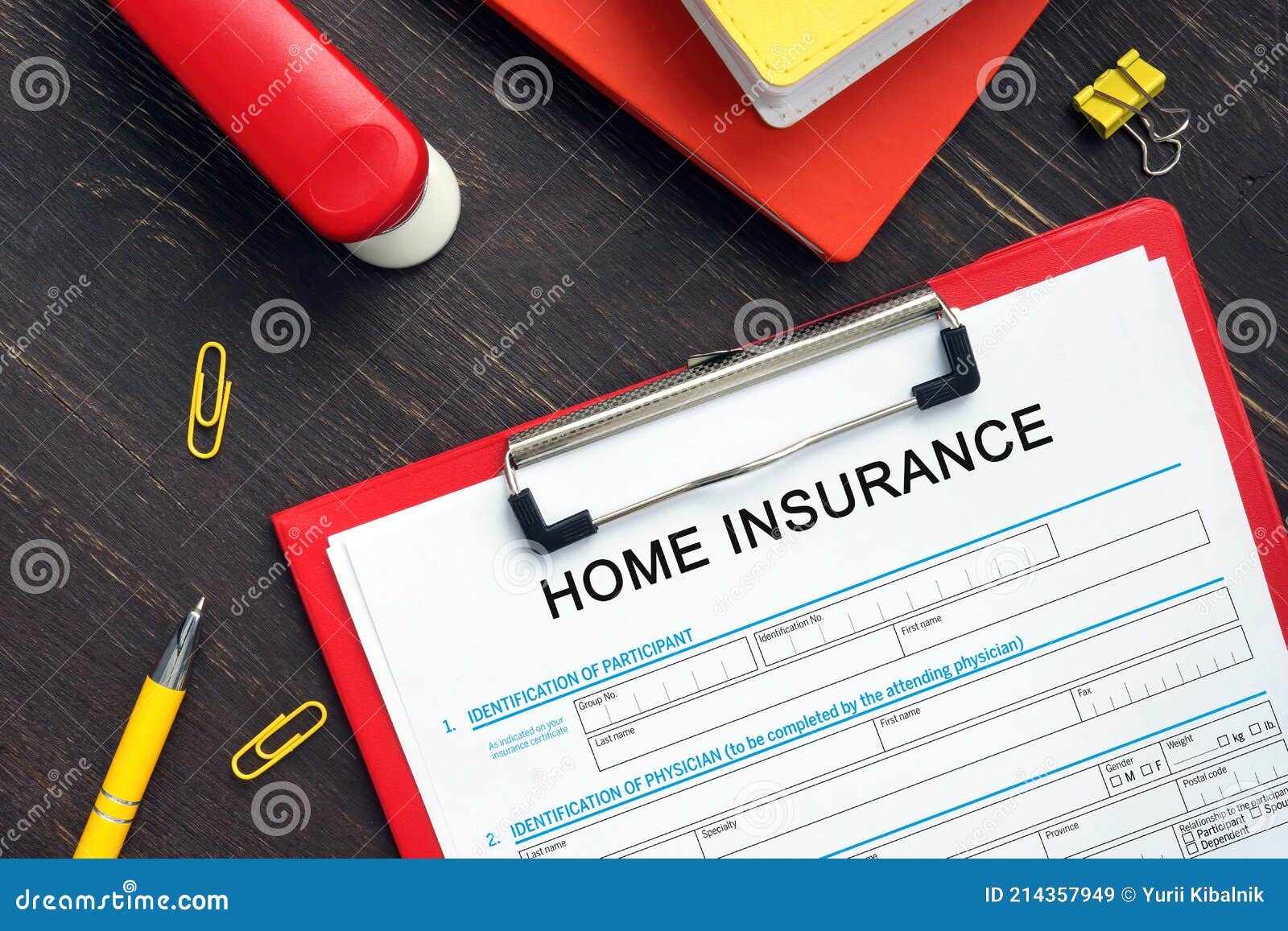 Conceptual Photo about HOME INSURANCE Application Form with Handwritten ...