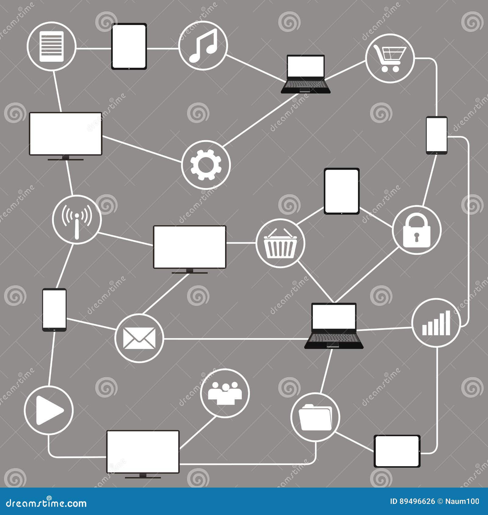 Conceptual Picture of Connection between Gadgets, Icons, Network Stock ...