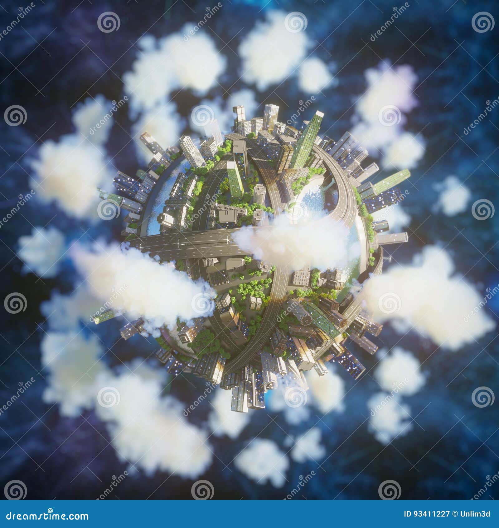 Conceptual Planet City 3d Rendering Stock Illustration - Illustration ...