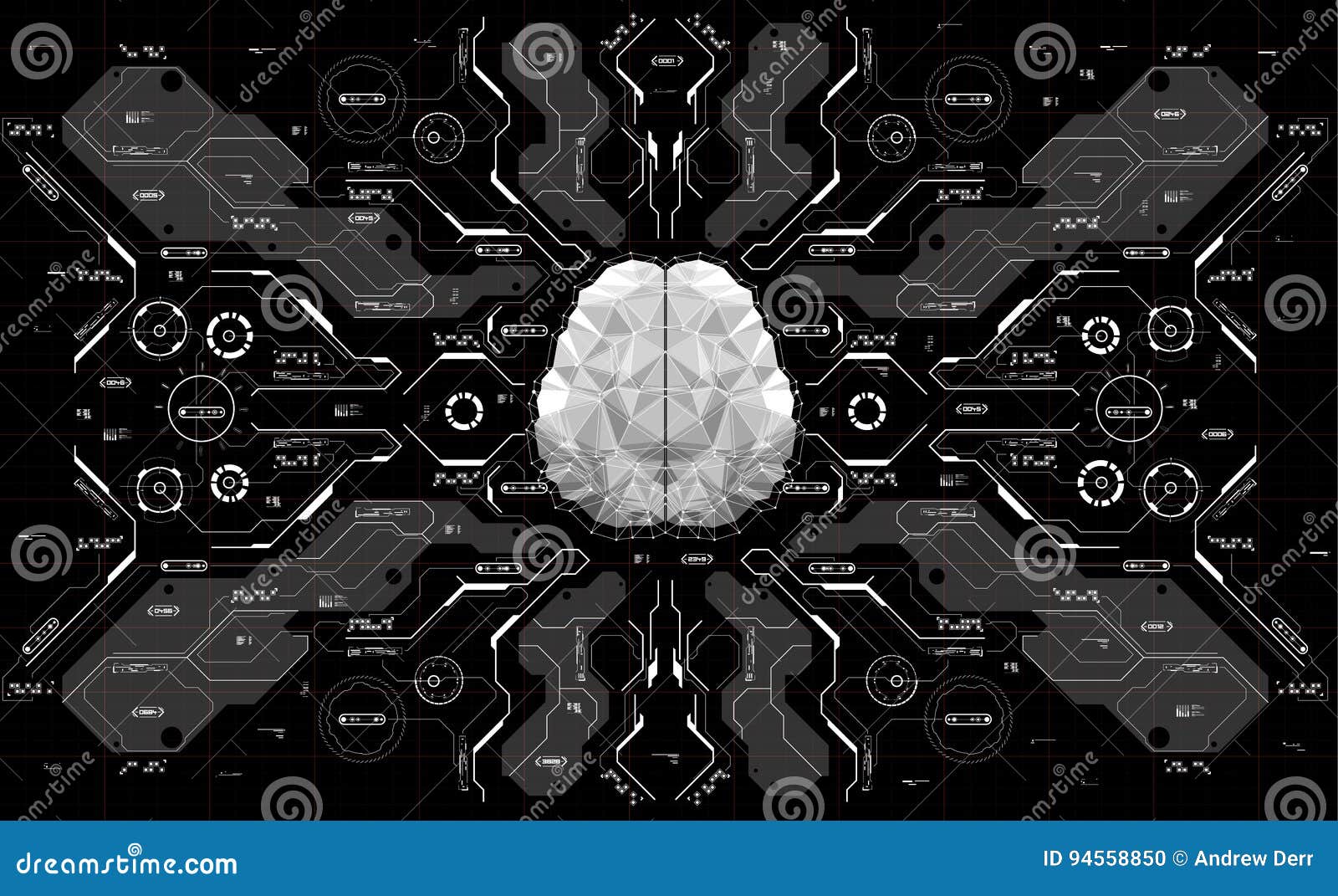 Conceptual Polygonal Brain with HUD Elements. Background with ... Conceptual Polygonal Brain with HUD Elements. Background with ...