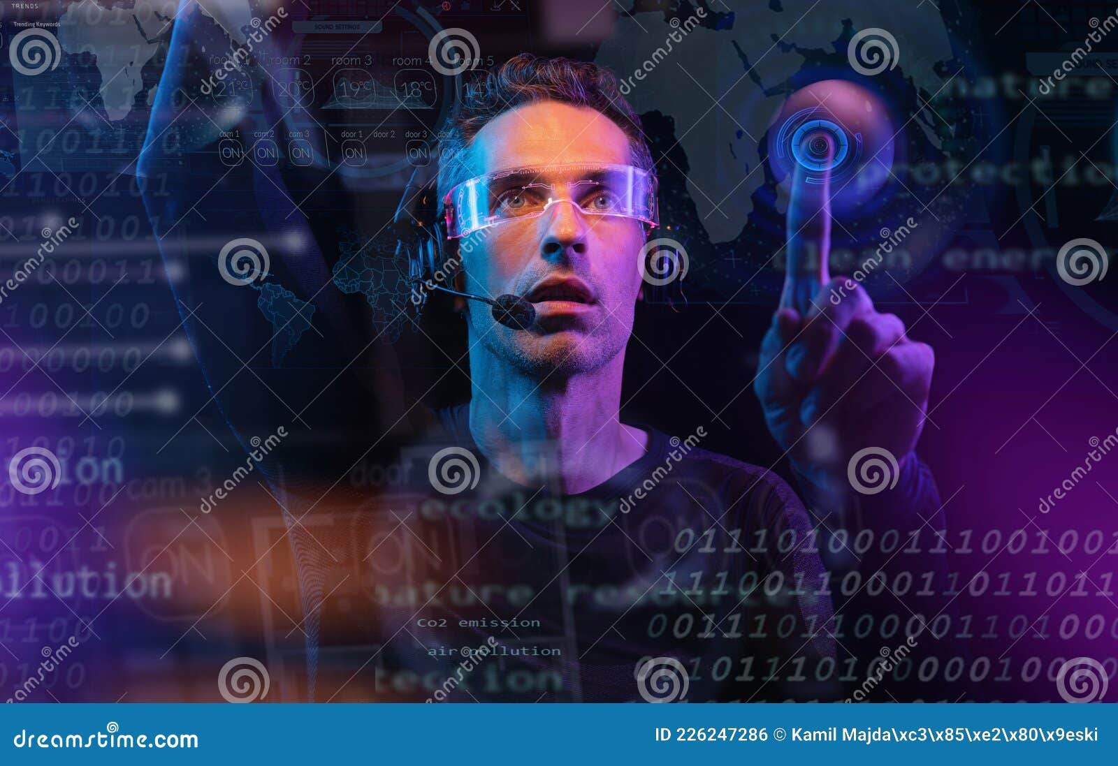 Conceptual Portrait of a Telemarketer Using New Technology Stock Photo ...