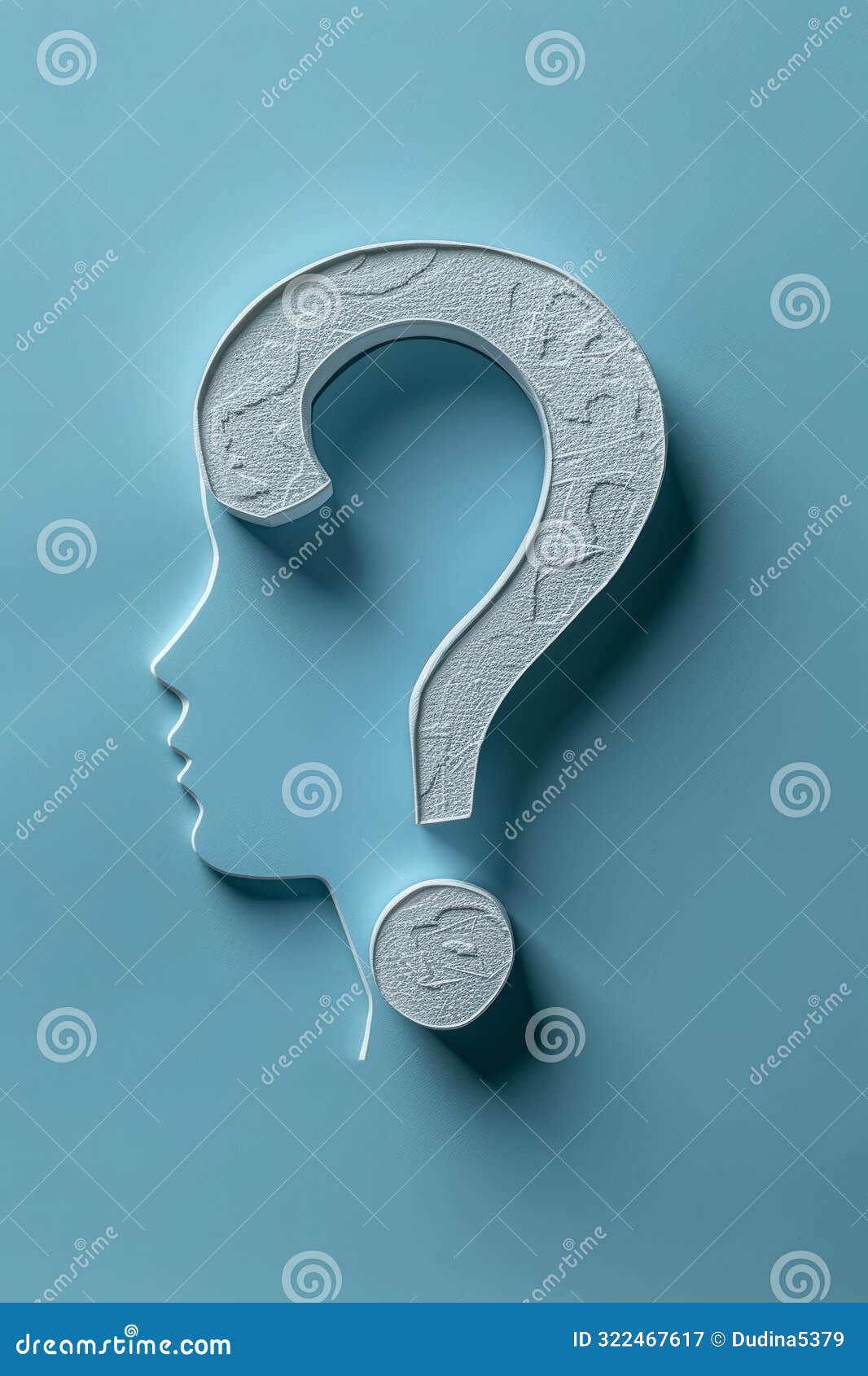 Conceptual Question Mark Icon in the Shape of a Human Head on a Blue ...