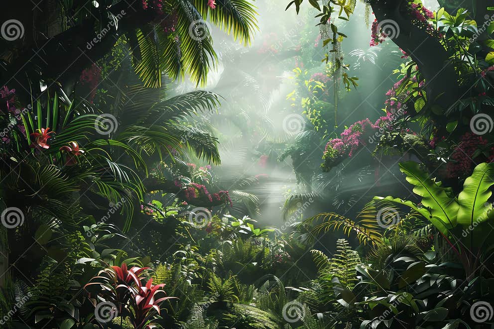 Conceptual Rainforest Scene with Artistic Elements. Stock Illustration ...