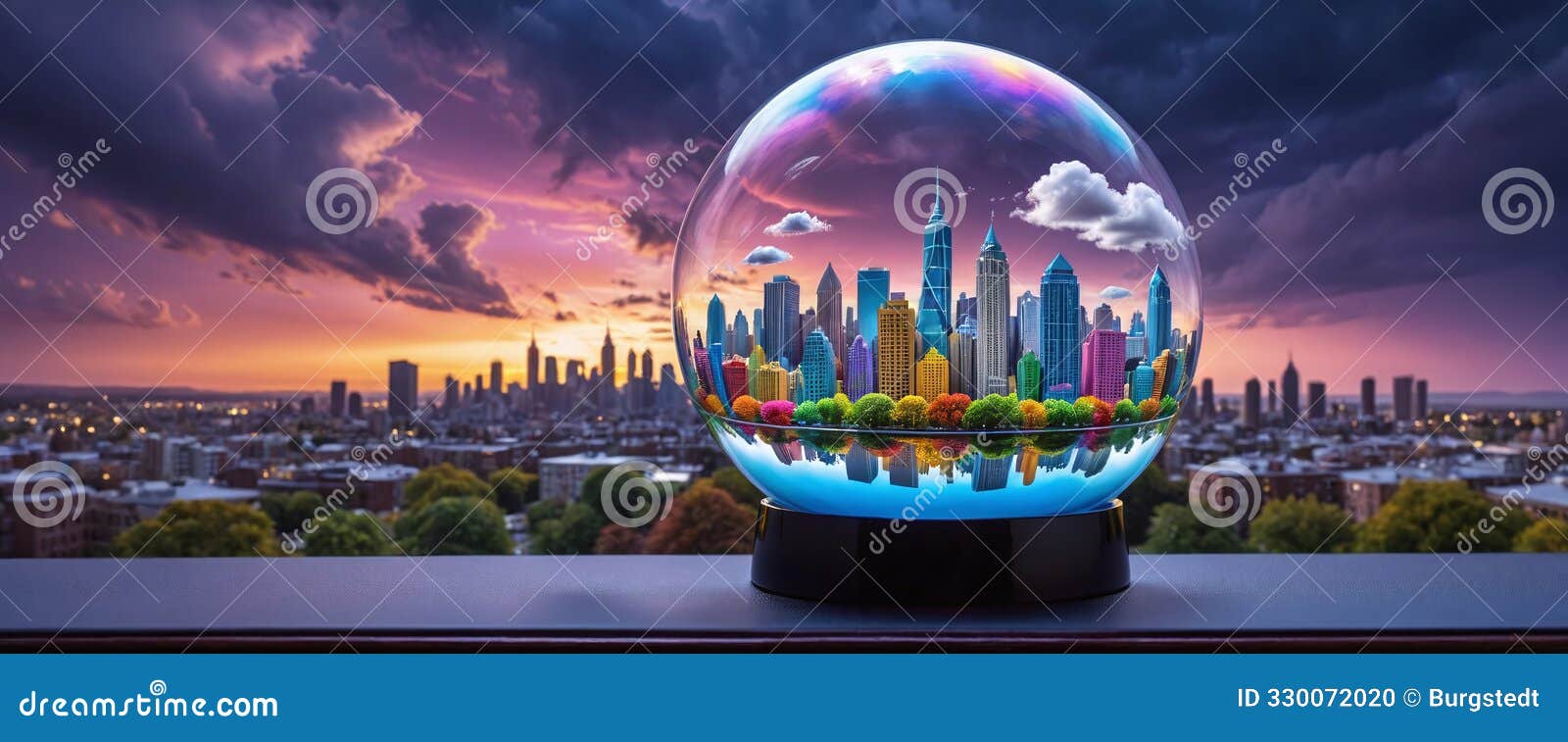 Conceptual Representation Of A City Or Village Wrapped In A Bubble ...