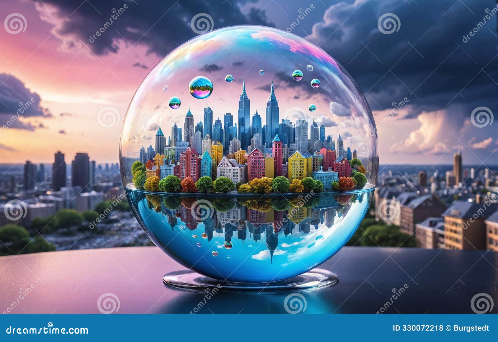Conceptual Representation Of A City Or Village Wrapped In A Bubble ...