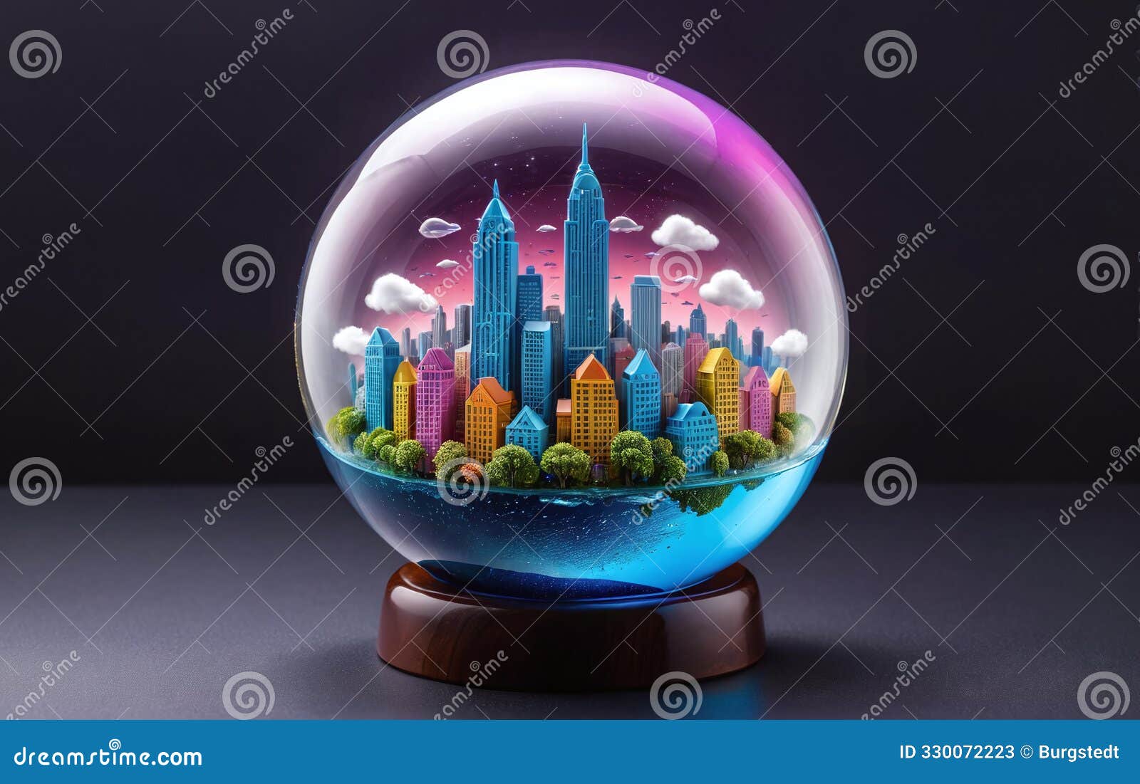 Conceptual Representation Of A City Or Village Wrapped In A Bubble ...