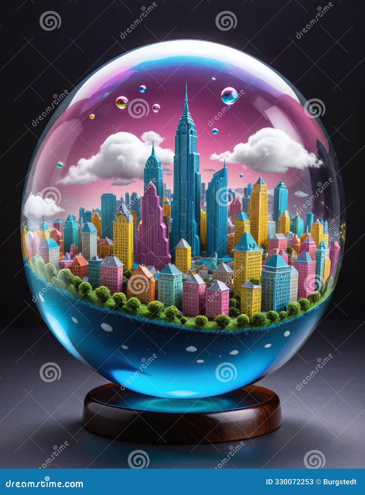 Conceptual Representation of a City or Village Wrapped in a Bubble ...