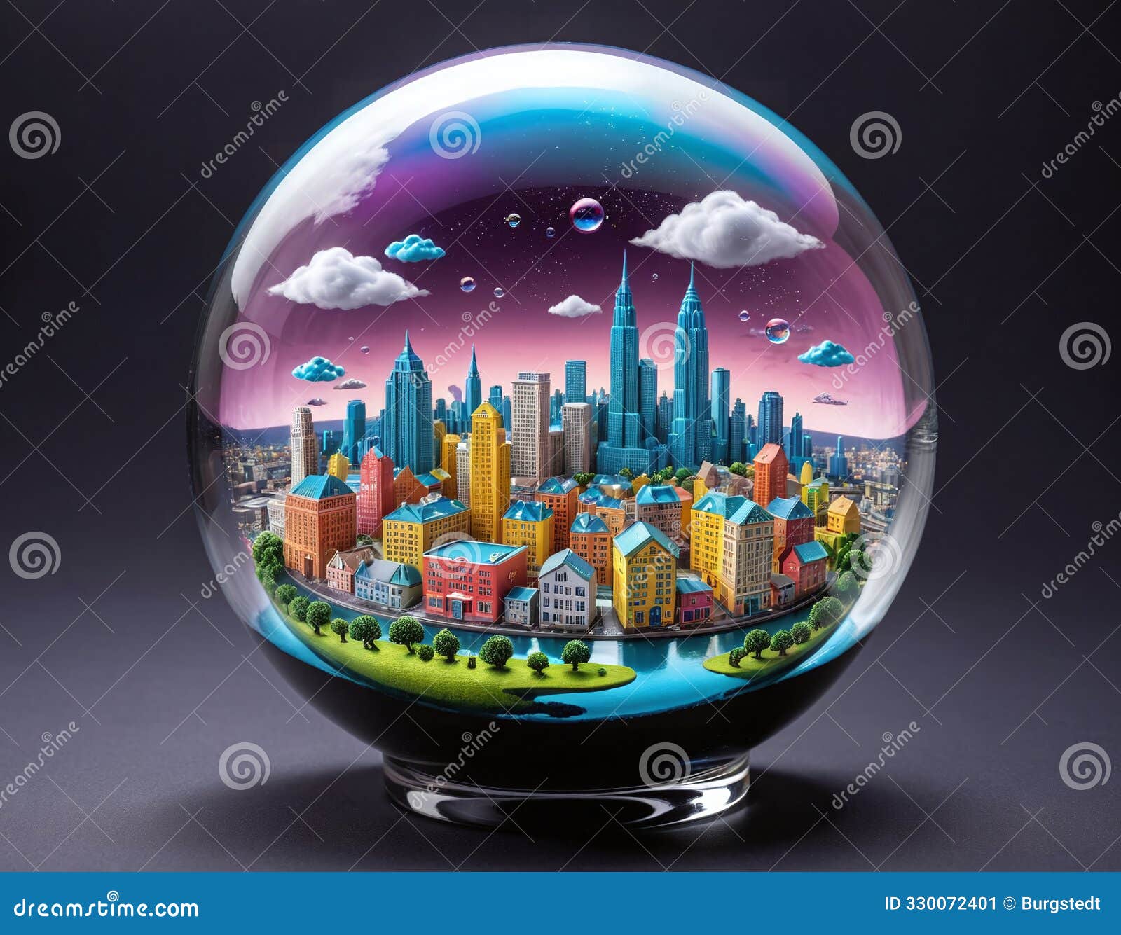 Conceptual Representation Of A City Or Village Wrapped In A Bubble ...