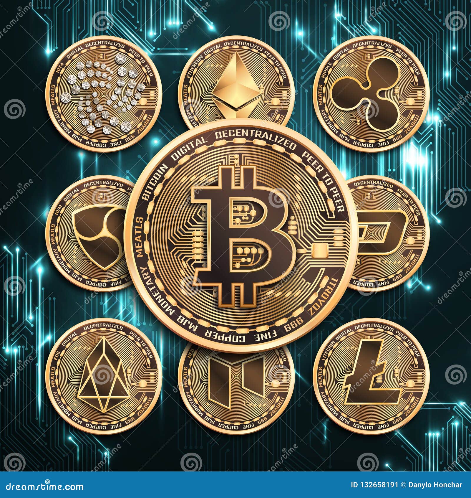 Conceptual Set of Cryptocurrencies. Vector Eps10 Isolated Illustration ...