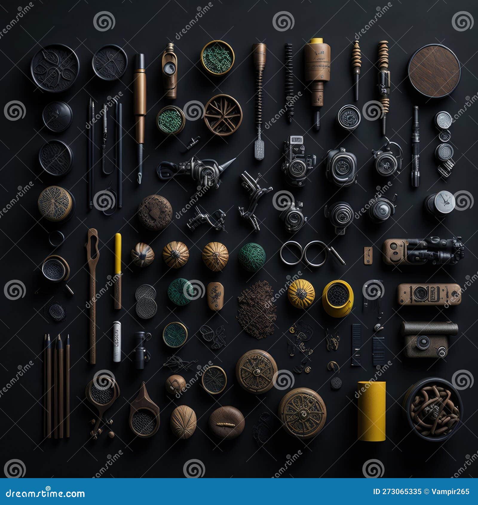 A Conceptual Set of Objects on a Dark Background. Stock Illustration ...