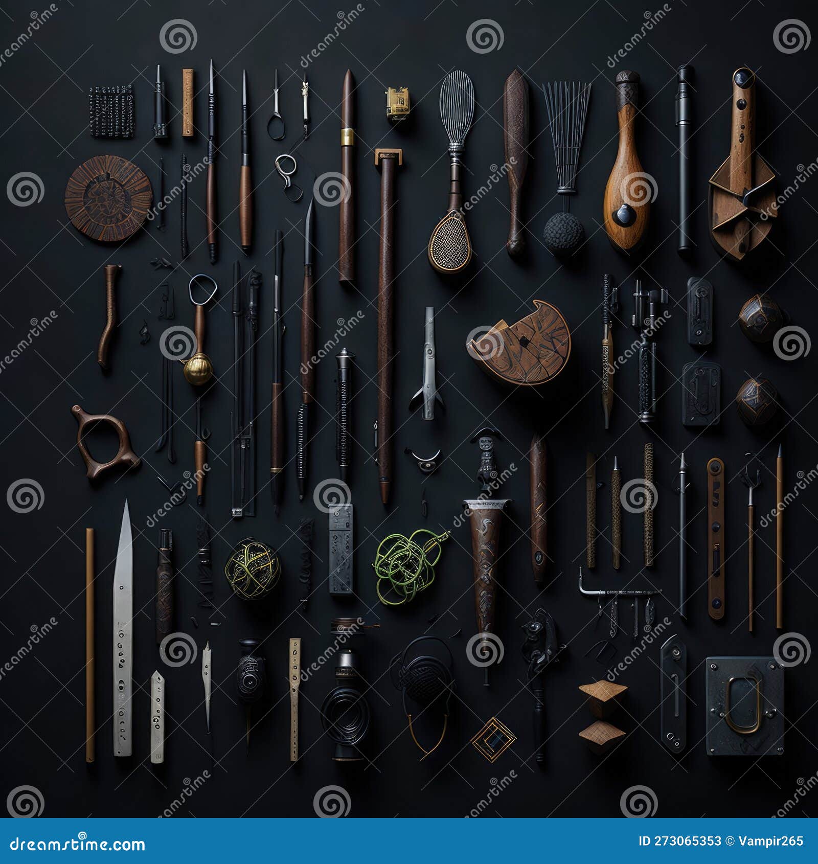 A Conceptual Set of Objects on a Dark Background. Stock Illustration ...