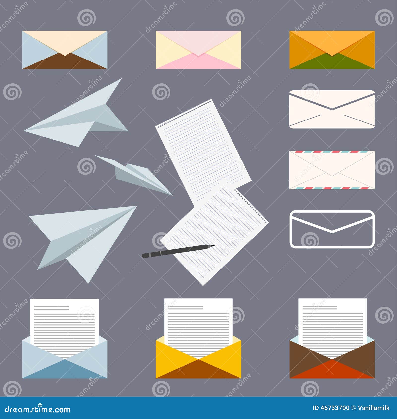 Postal Letters Envelopes Line Art Vertical Seamless Pattern Background ...