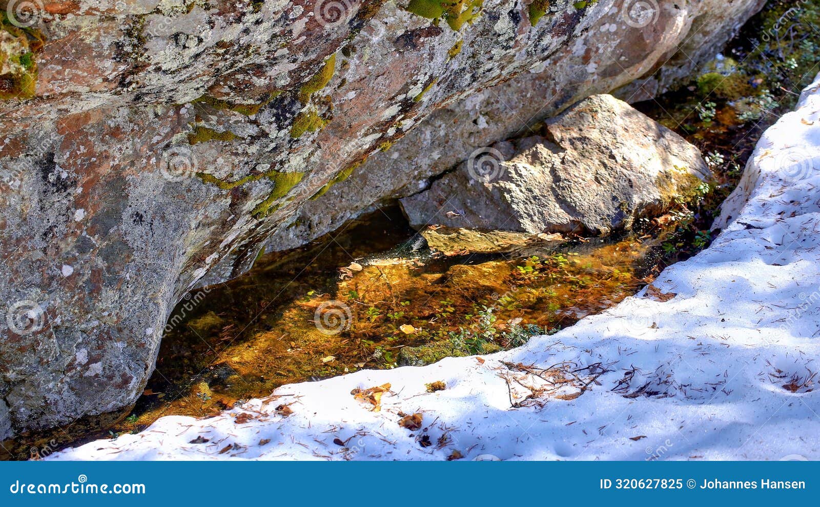 Conceptual Shot of Boulder with Water and Melting Snow Stock Image ...