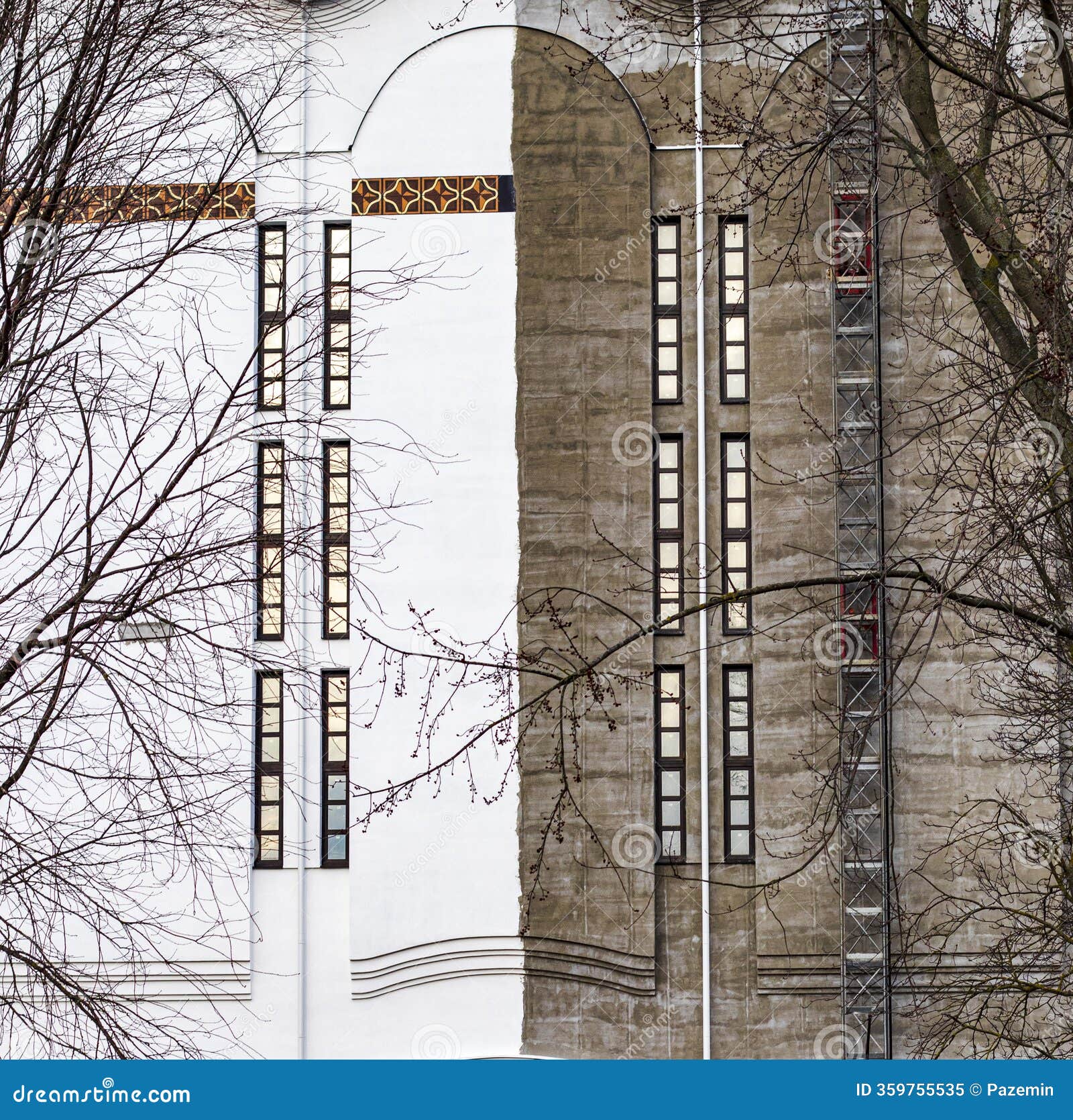 Conceptual Shot of the Facade of the Building Half Painted. Outdoors ...