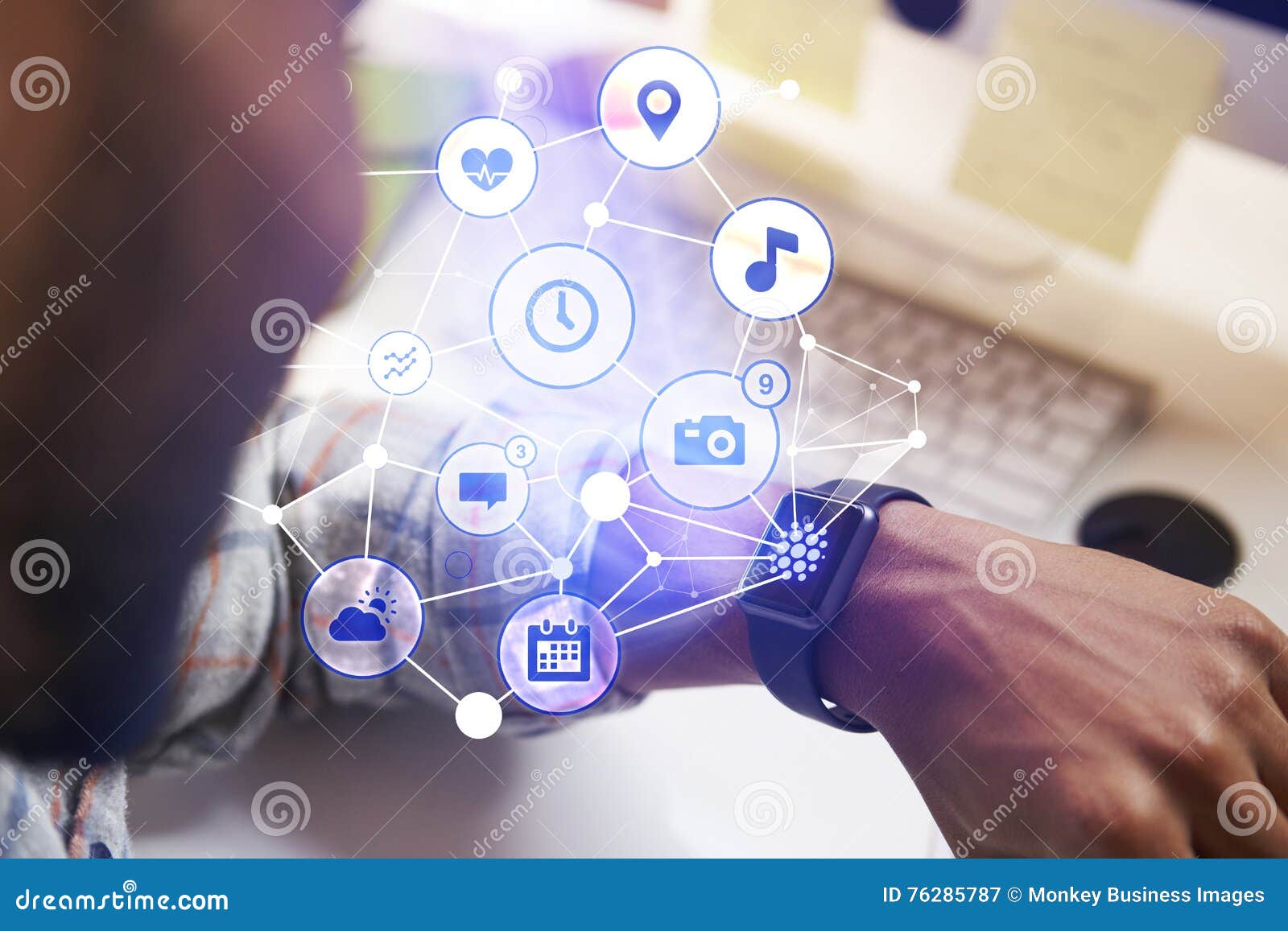 Conceptual Shot of Man Receiving Information on Smart Watch Stock Image ...