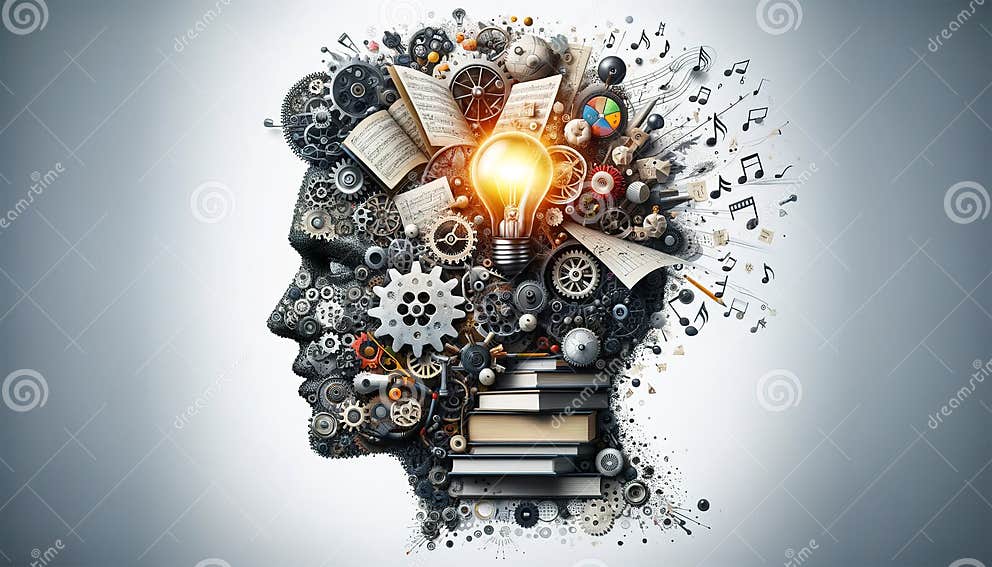 A Conceptual Silhouette of a Human Head Profile Exploding with Gears ...