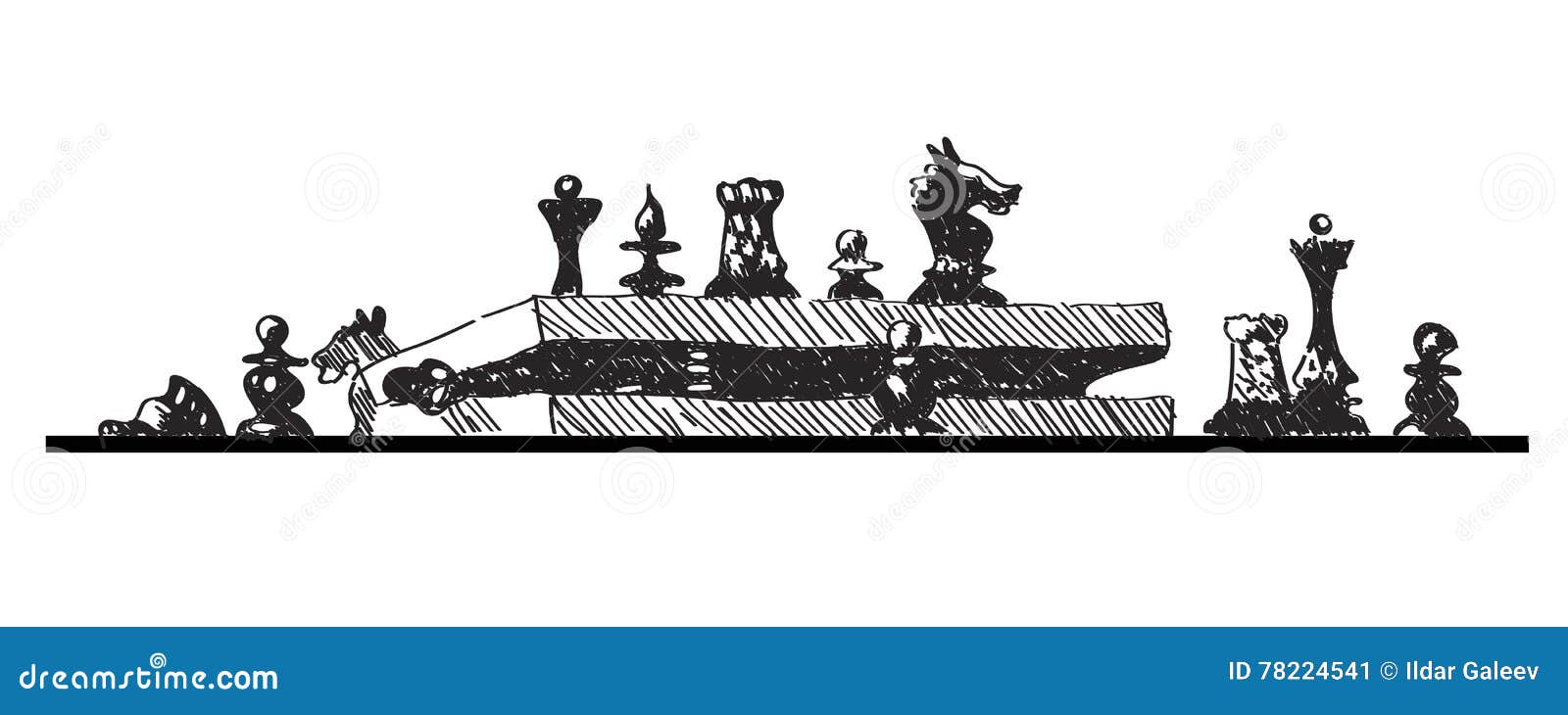 Conceptual Sketch Illustration with Chess Pieces and Box on White ...