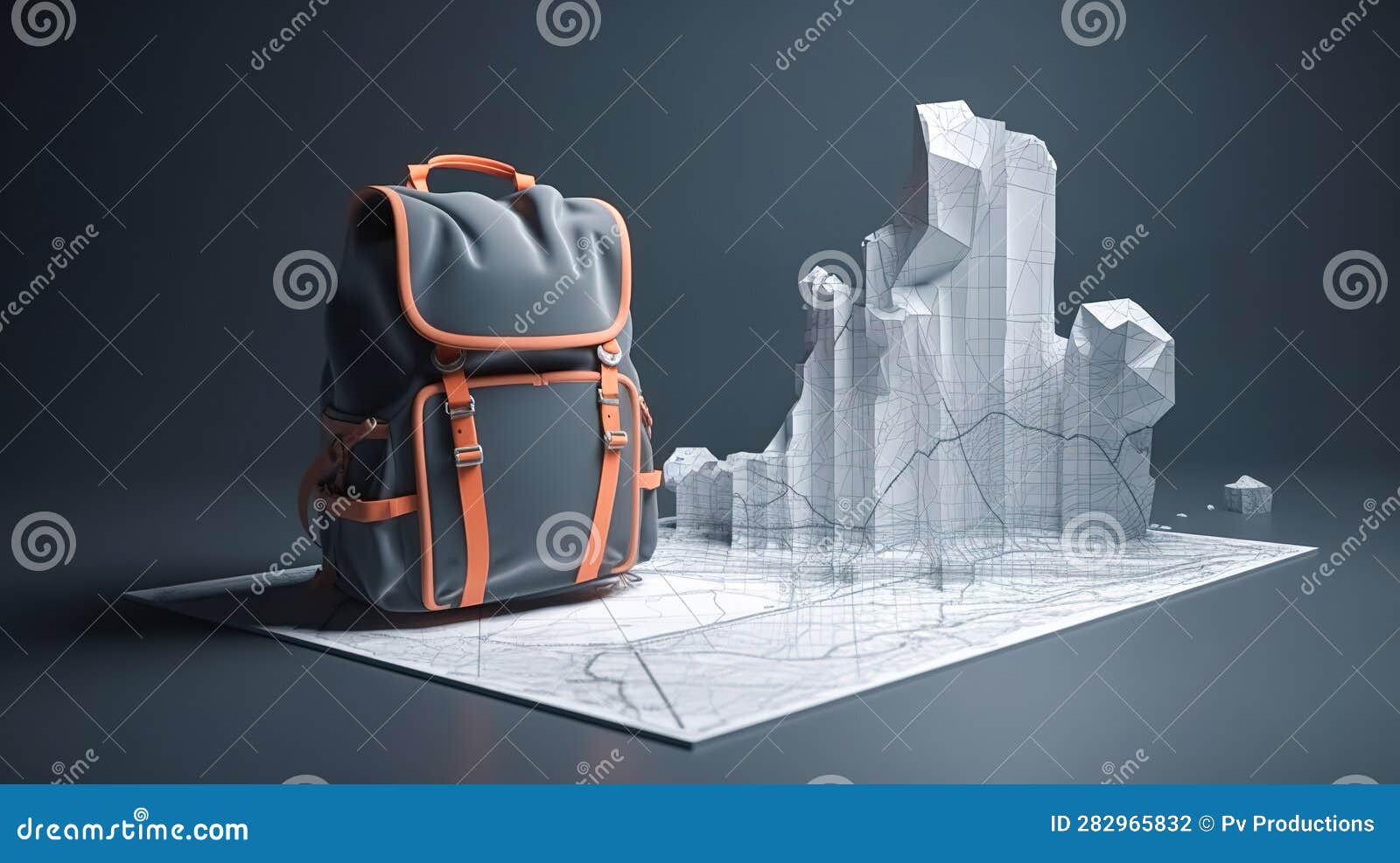 Conceptual Still Life with Backpack and Map, Generative AI. Stock ...