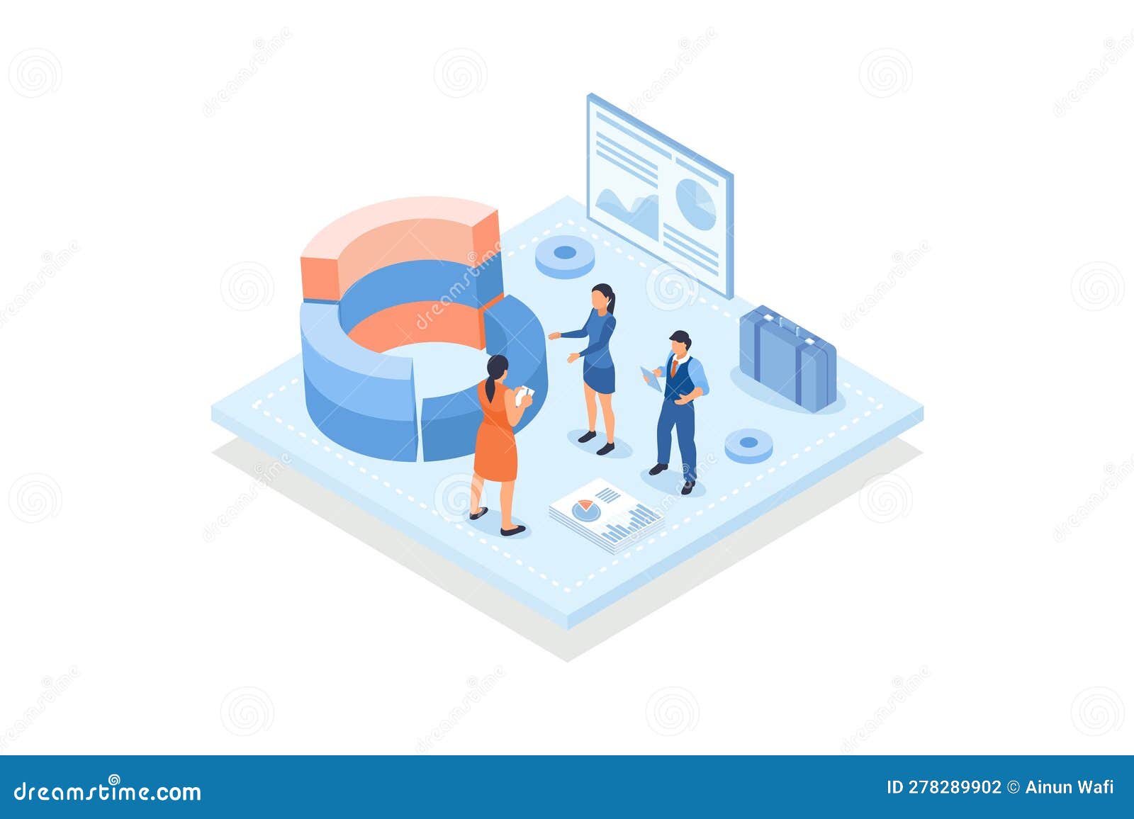 Conceptual Template with Group of People Analyzing Round Chart. Scene ...