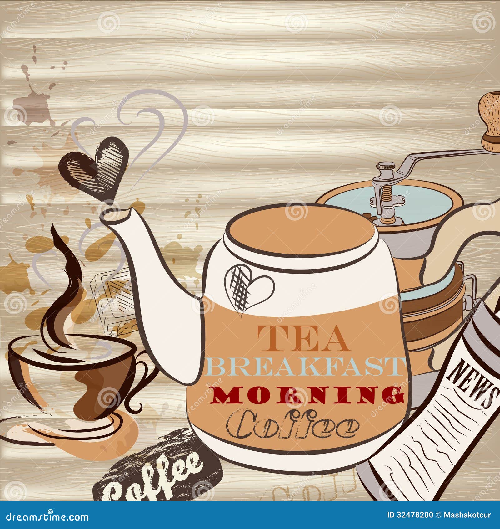 Conceptual Vector Background with Coffee and Tea Stock Vector ...