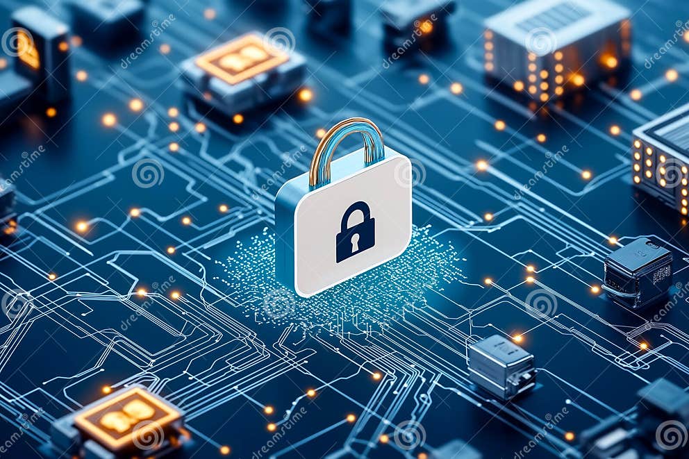 Conceptual Visualization of Privacy Encryption Featuring Padlock Symbol Amidst Network of ...