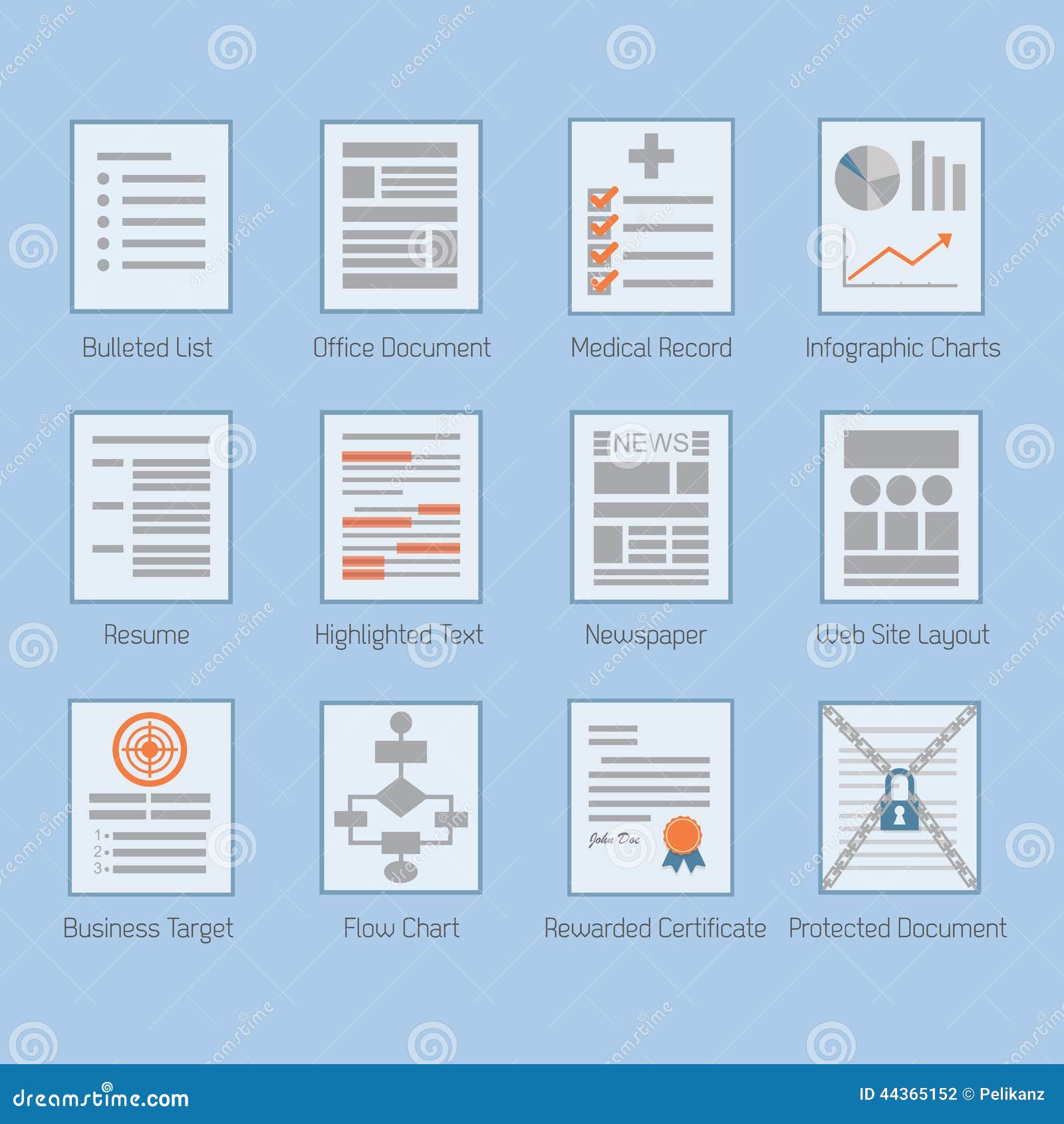 Conceptual Web and Paper Document Layouts Icons Set Stock Illustration ...