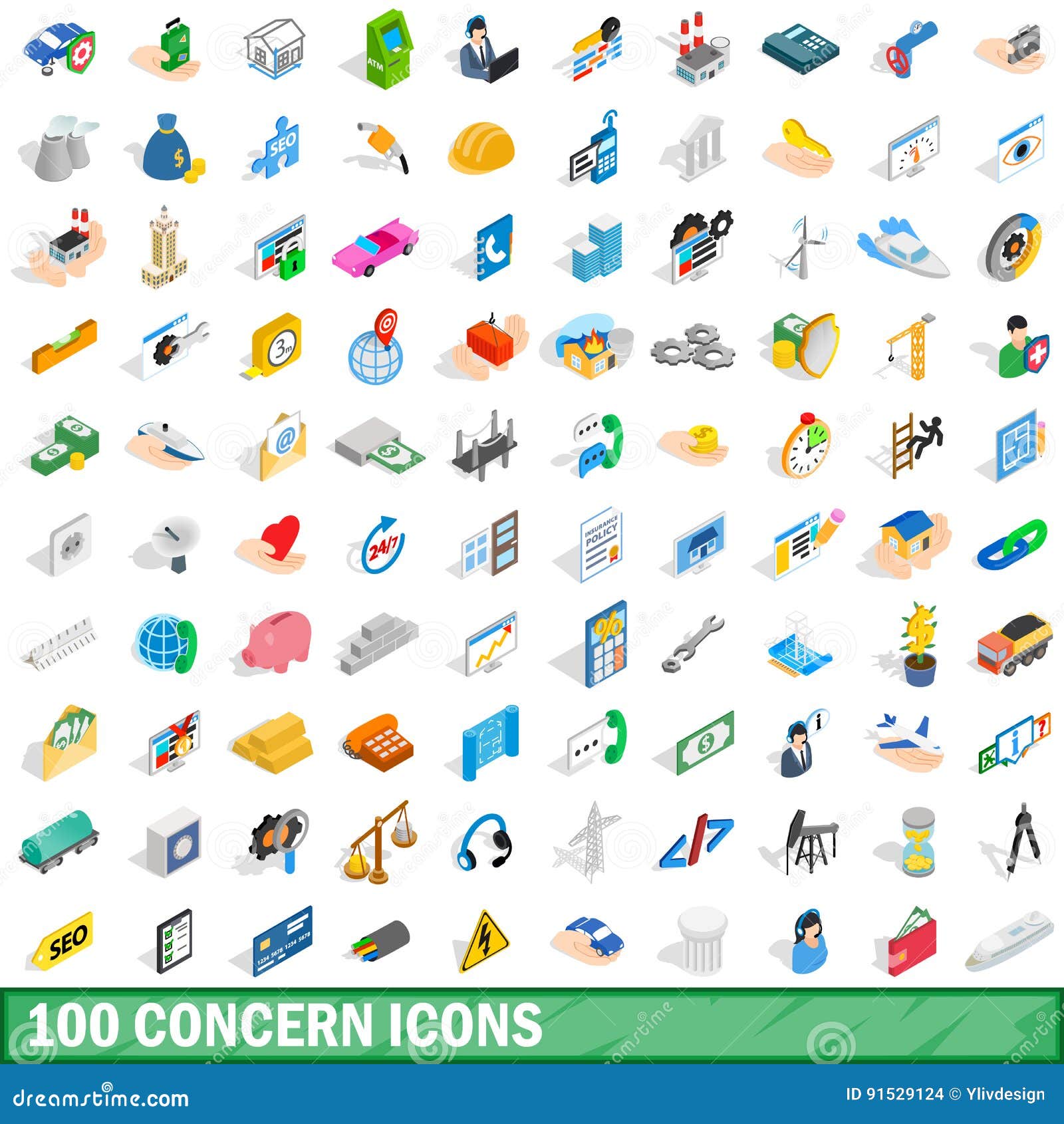 100 Concern Icons Set, Isometric 3d Style Stock Vector - Illustration ...