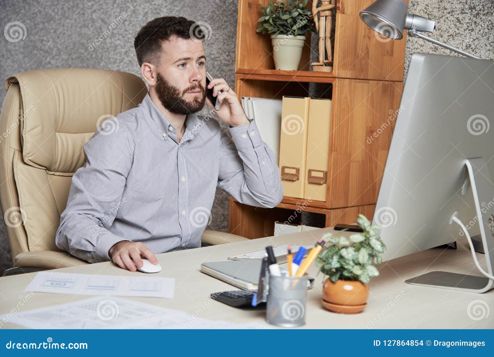 Concerned businessman stock photo. Image of communication - 127864854