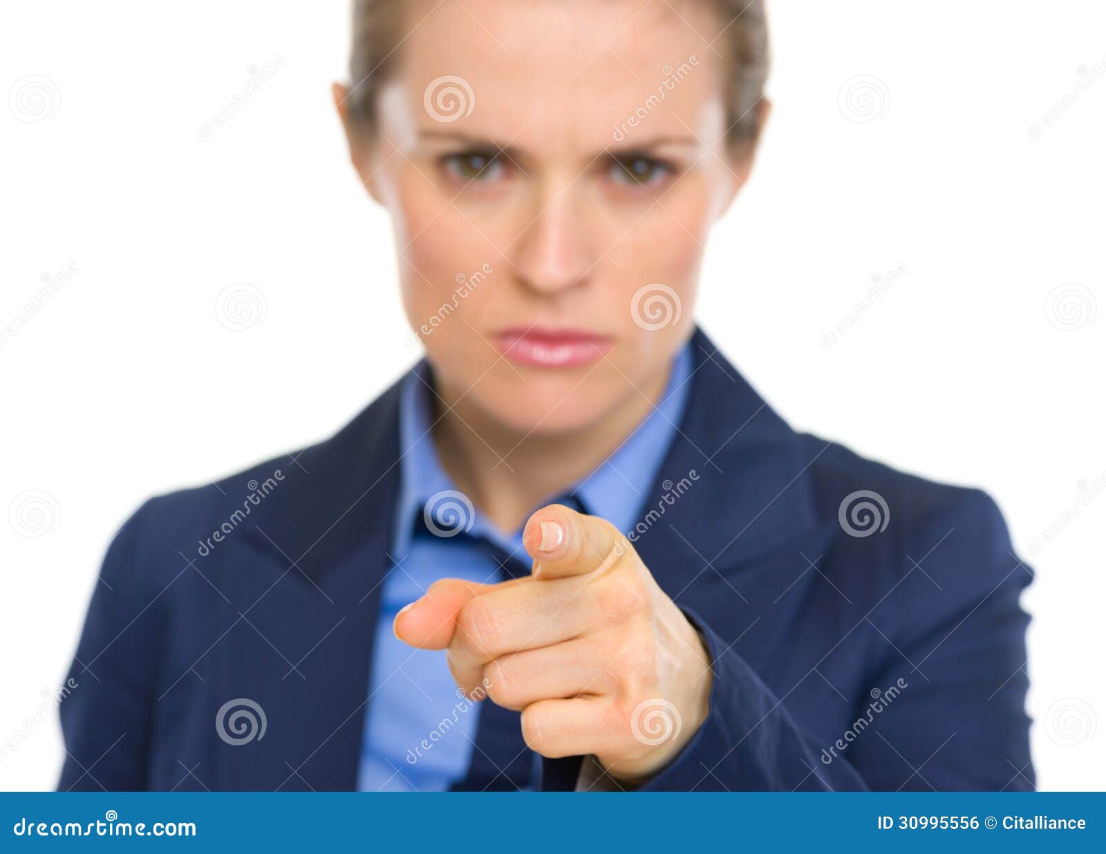 Concerned Business Woman Pointing in Camera Stock Photo - Image of ...