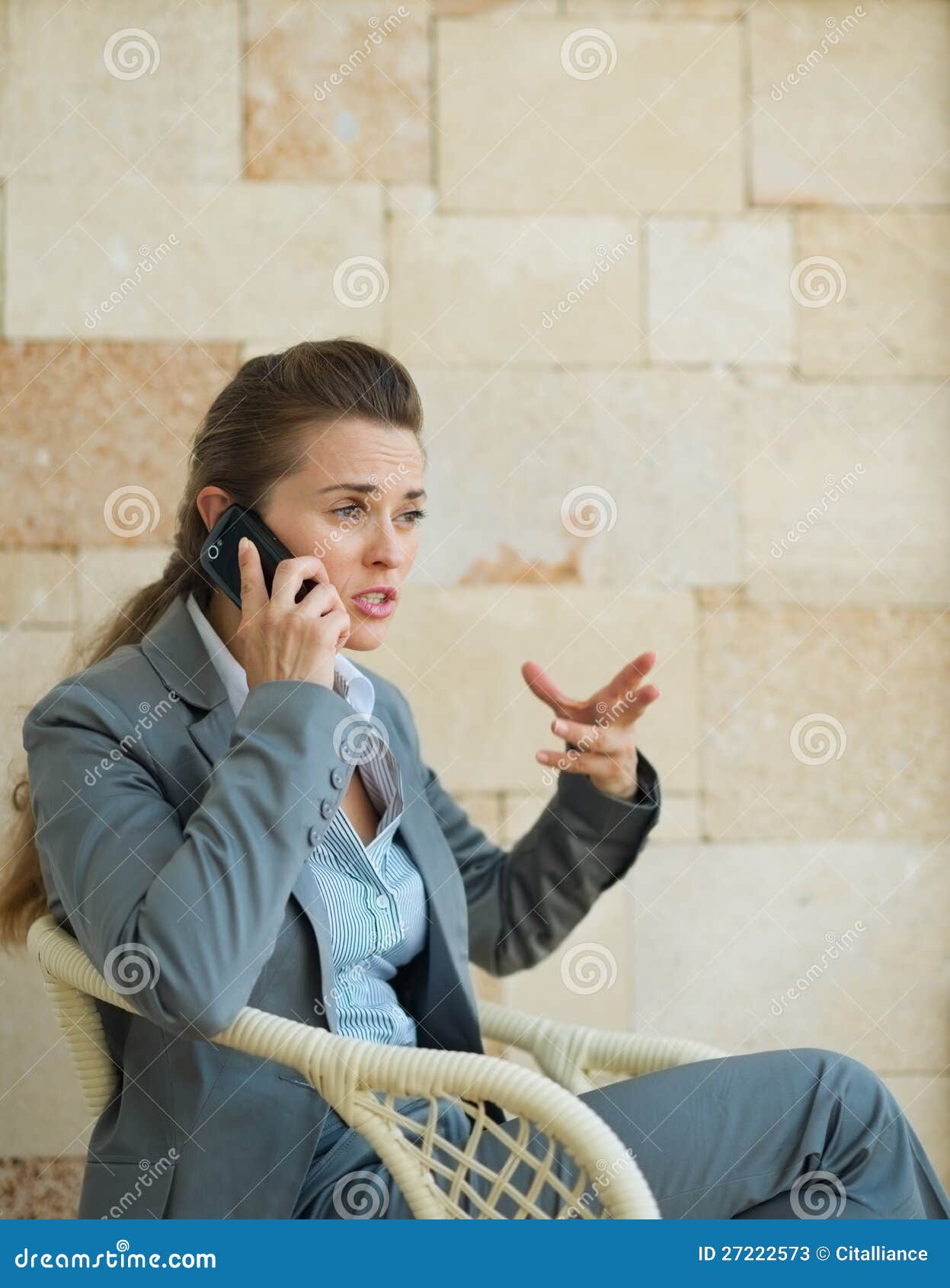 Concerned Business Woman Speaking Mobile Phone Stock Image - Image of ...