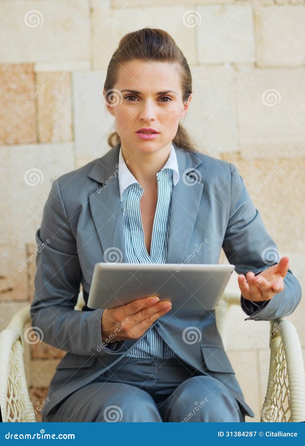 Concerned Business Woman Working with Tablet Pc Stock Image - Image of ...