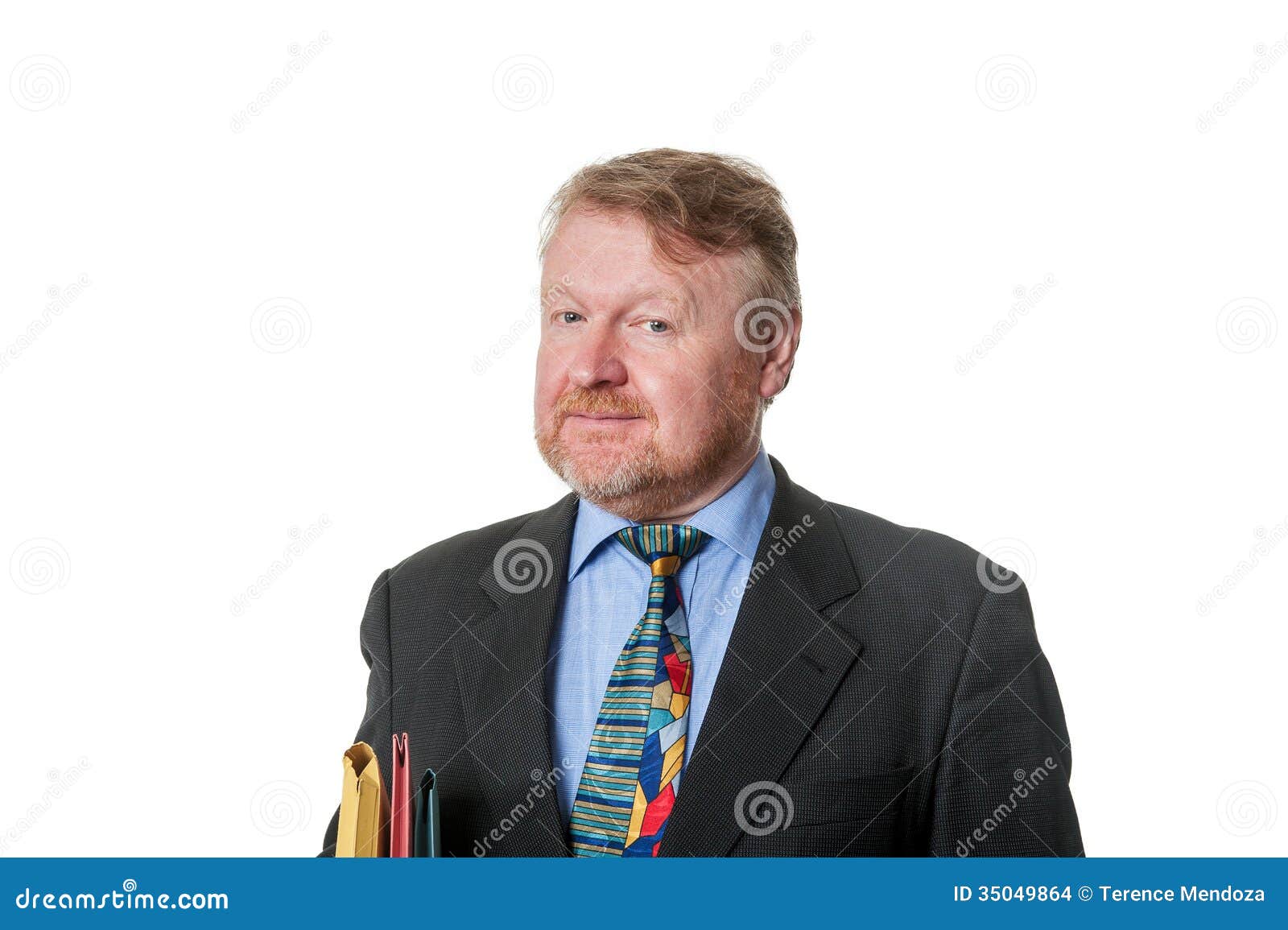 Concerned Businessman with Folders - on White Stock Photo - Image of ...