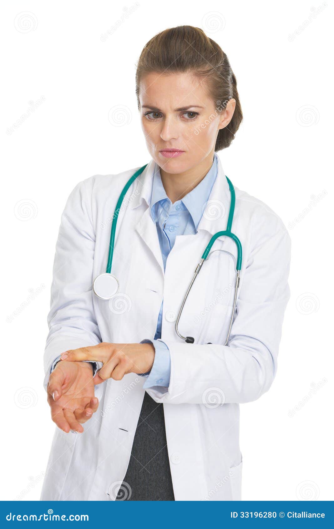 Concerned Doctor Woman Checking Pulse Stock Photo - Image of healing ...