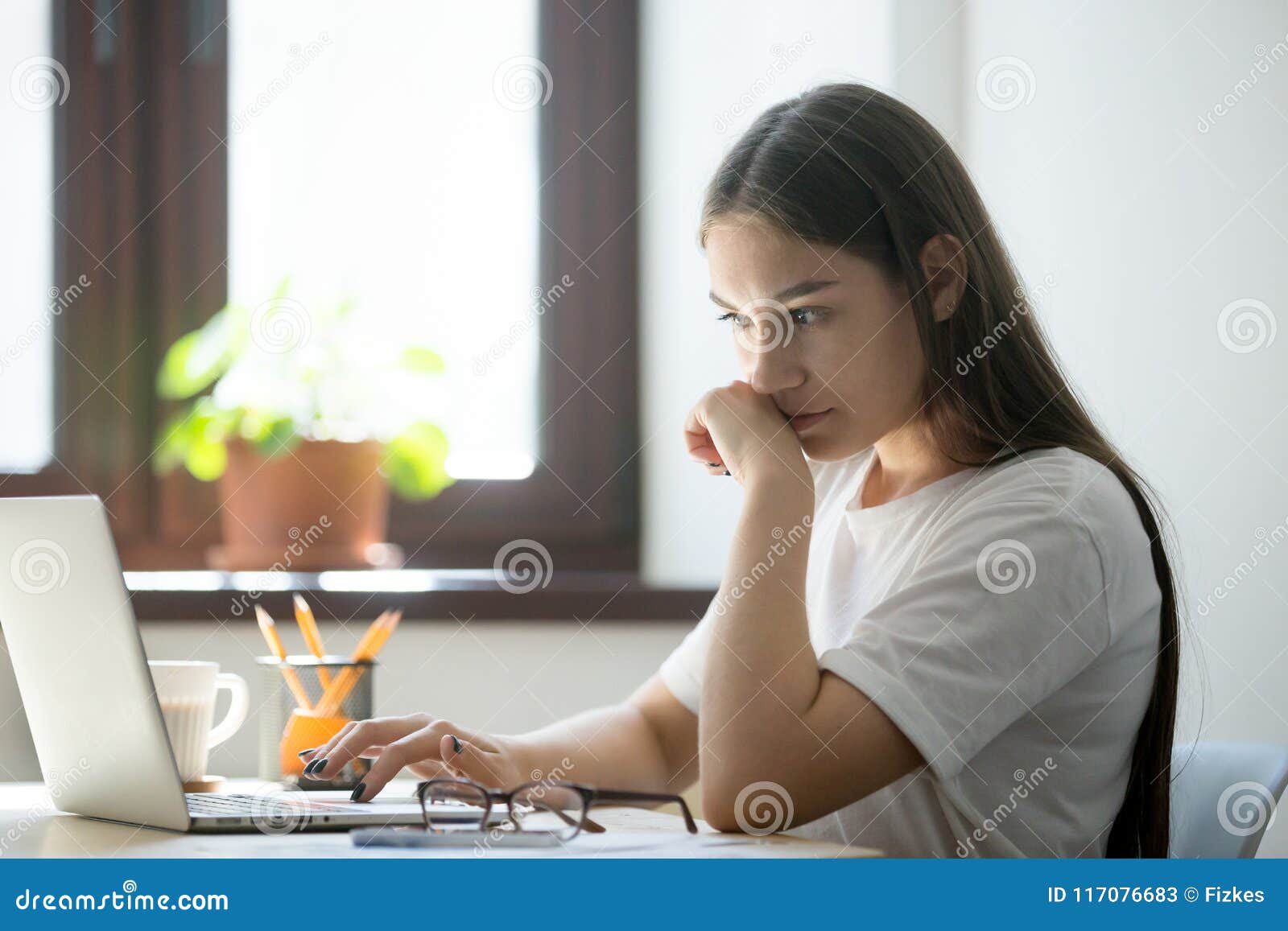 Concerned Female Thinking of Problem Solution Stock Image - Image of ...