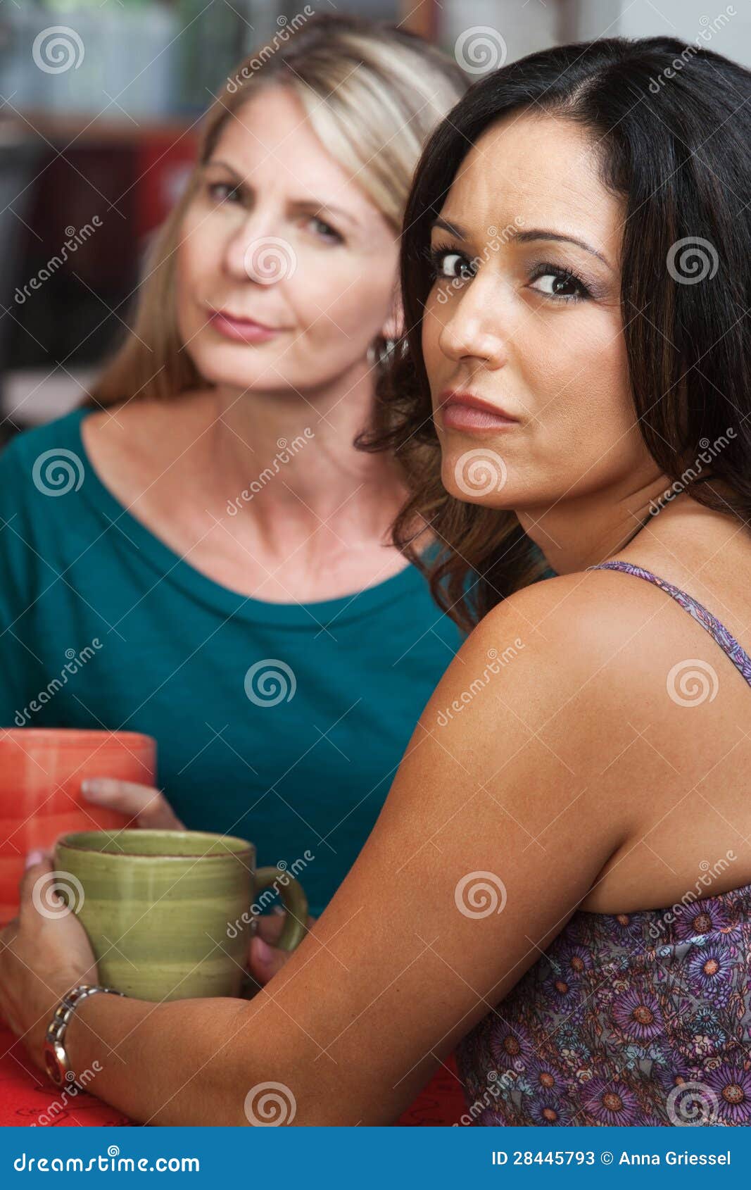 Concerned Ladies in Coffeehouse Stock Image - Image of adult, pair ...