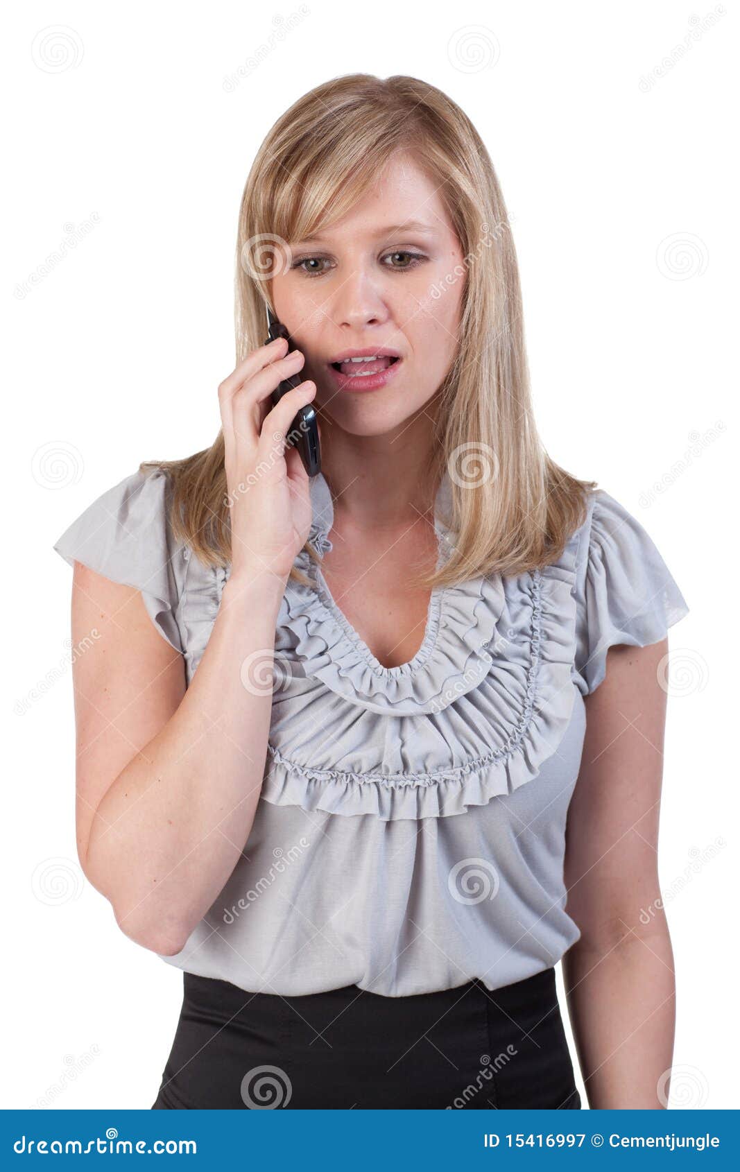 Concerned Looking Woman with Cell Phone Stock Image - Image of ...