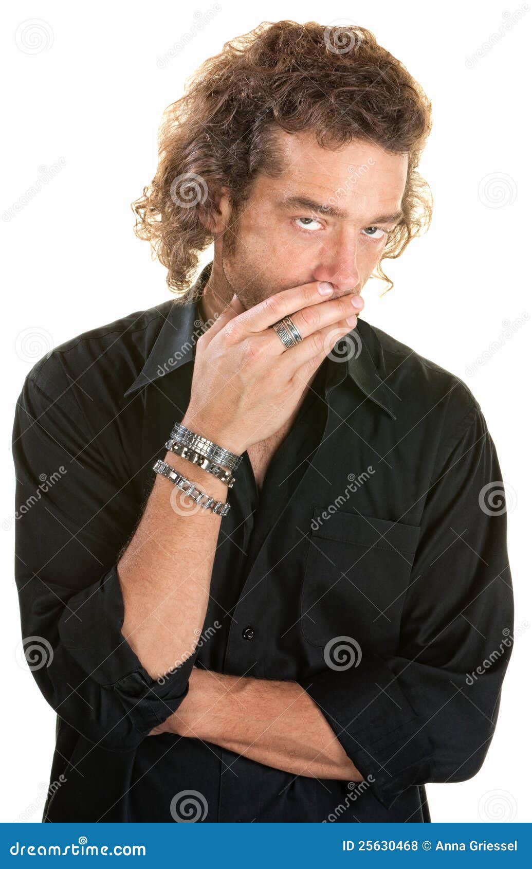 Concerned Man Over White stock photo. Image of hipster - 25630468