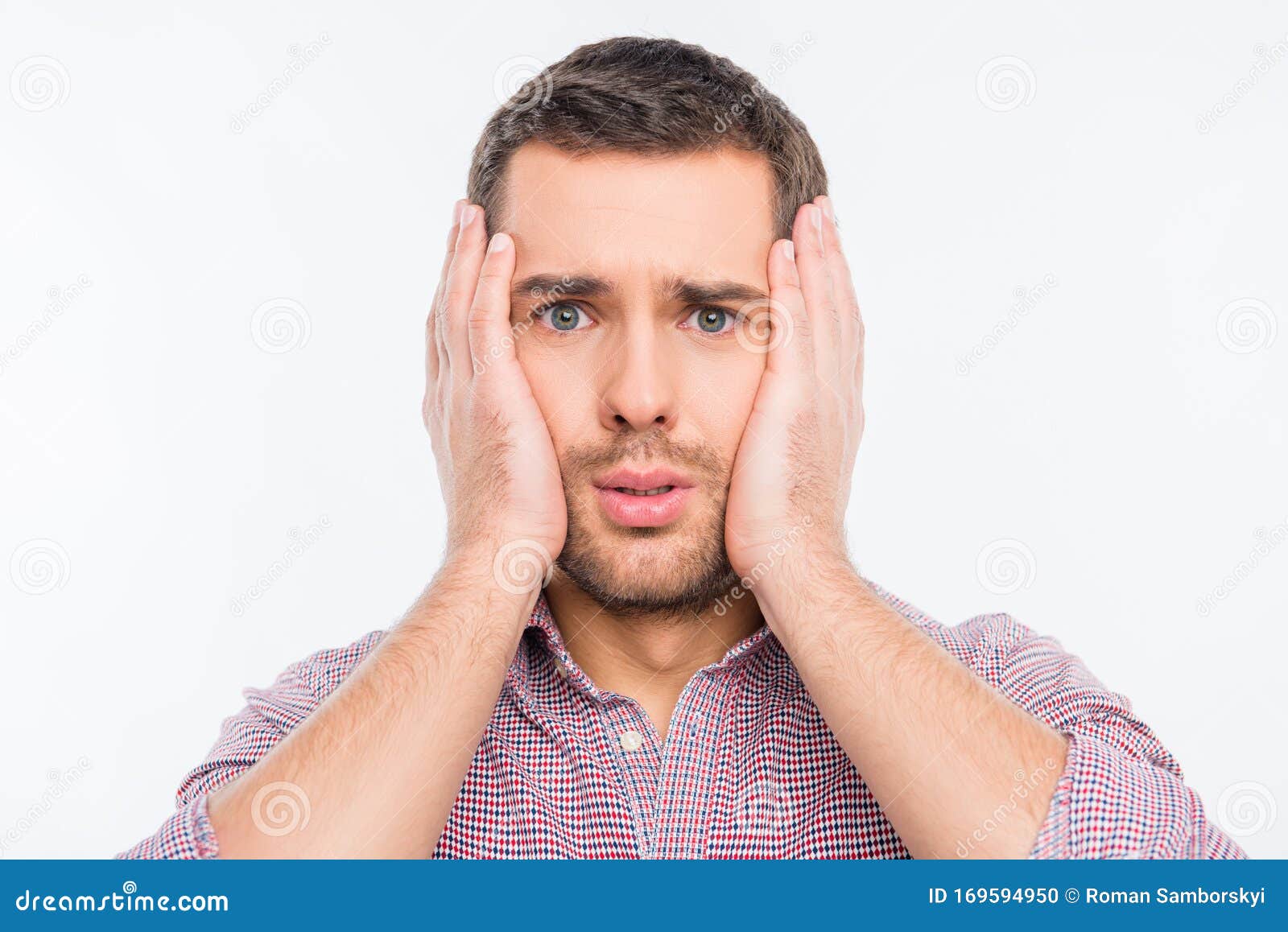 Concerned Man Touching His Face Stock Photo - Image of news, casual ...