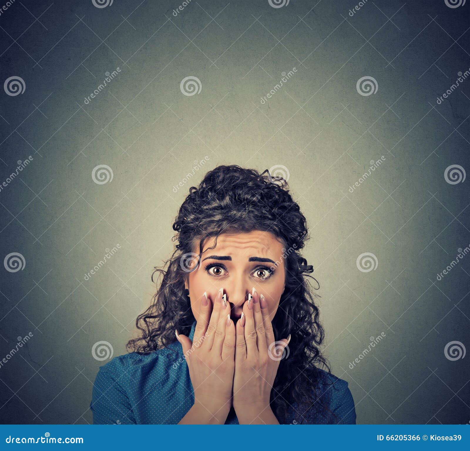 Concerned Scared Woman With Hand On Forehead Gesture Royalty-Free Stock ...