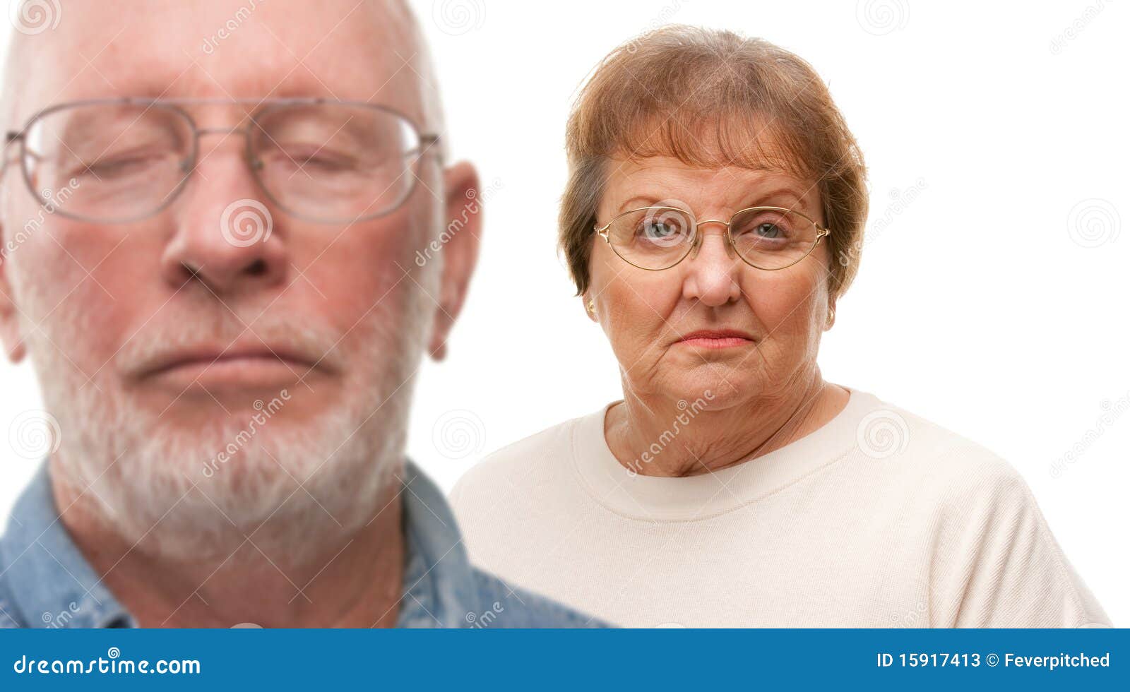 Concerned Senior Couple Isolated on White Stock Image - Image of ...