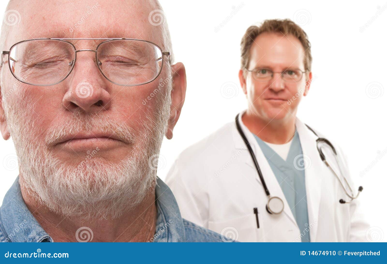 Concerned Senior Man with Doctor Behind Stock Photo - Image of isolated ...