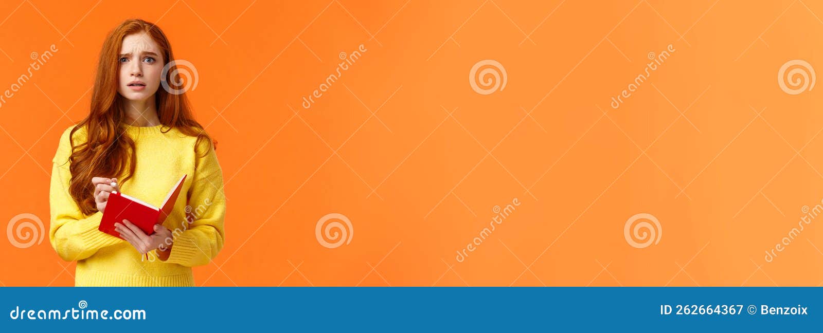 Concerned Tensed Attractive Redhead Female Student Cant Write Down ...