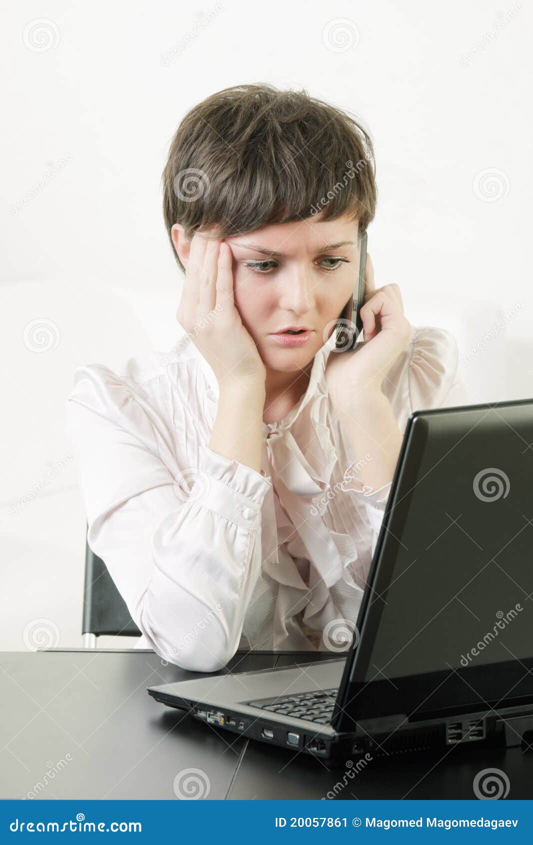 Concerned Woman on Cellphone Stock Image - Image of office, woman: 20057861