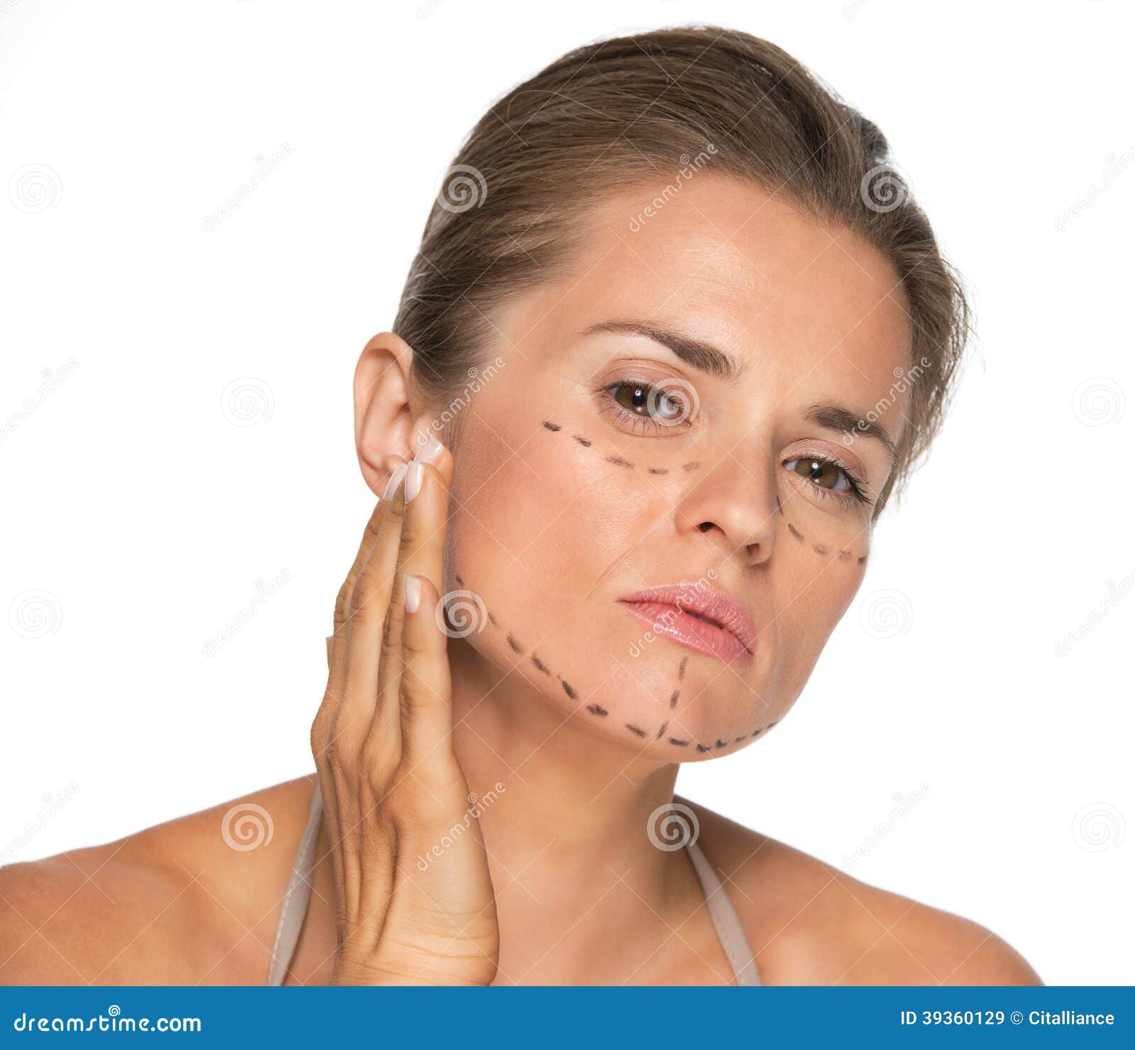Concerned Young Woman with Plastic Surgery Marks Stock Image - Image of ...