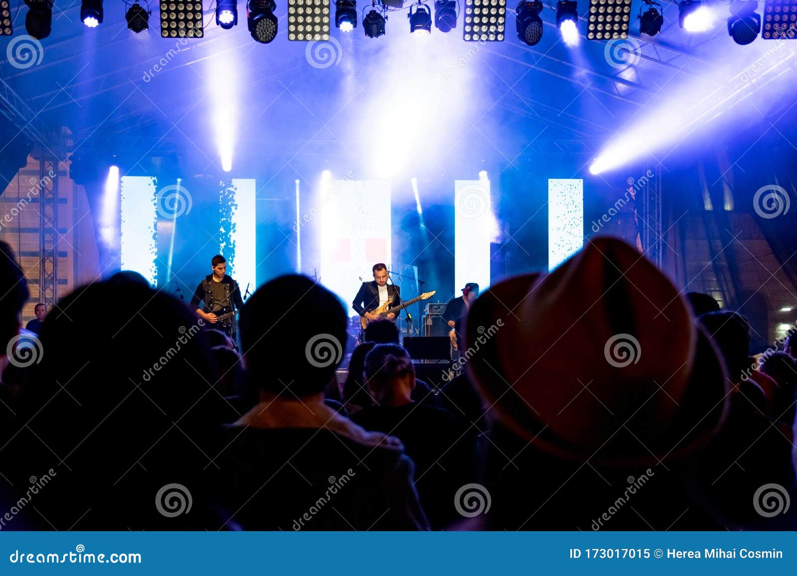 Concert Crowd Attending a Concert, People Silhouettes are Visible ...