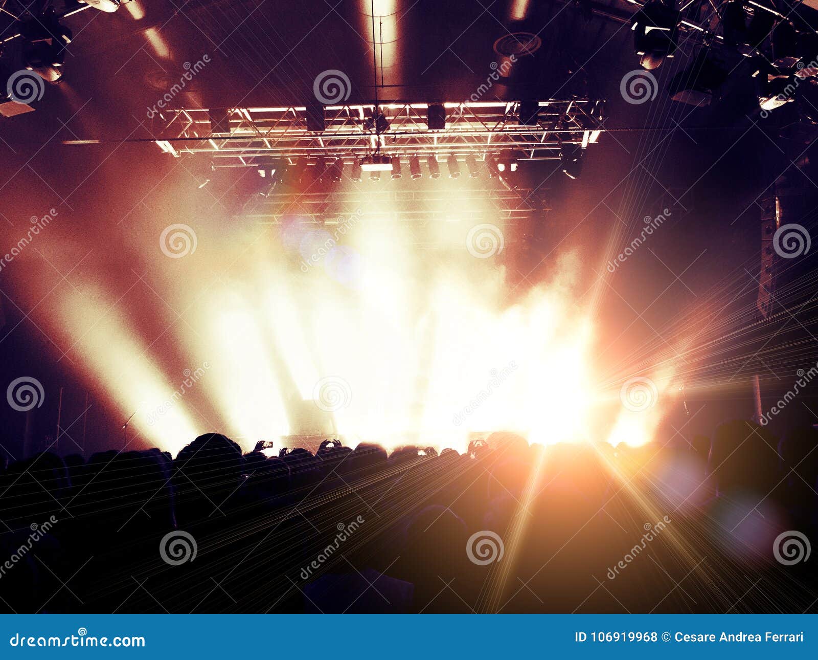Concert Crowd in Front of Stage Lights Stock Photo - Image of audience ...
